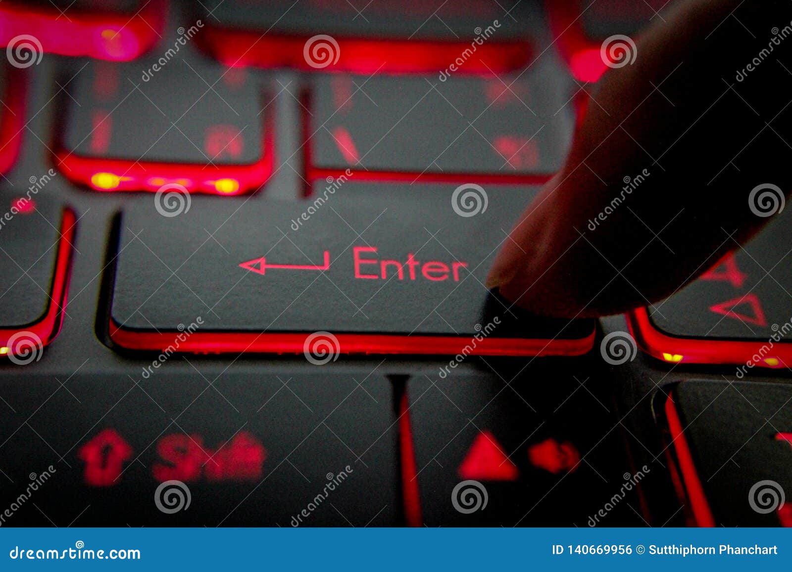 Hand Pressing `enter``Del` `Backspace` Button on Computer and Red LED ...