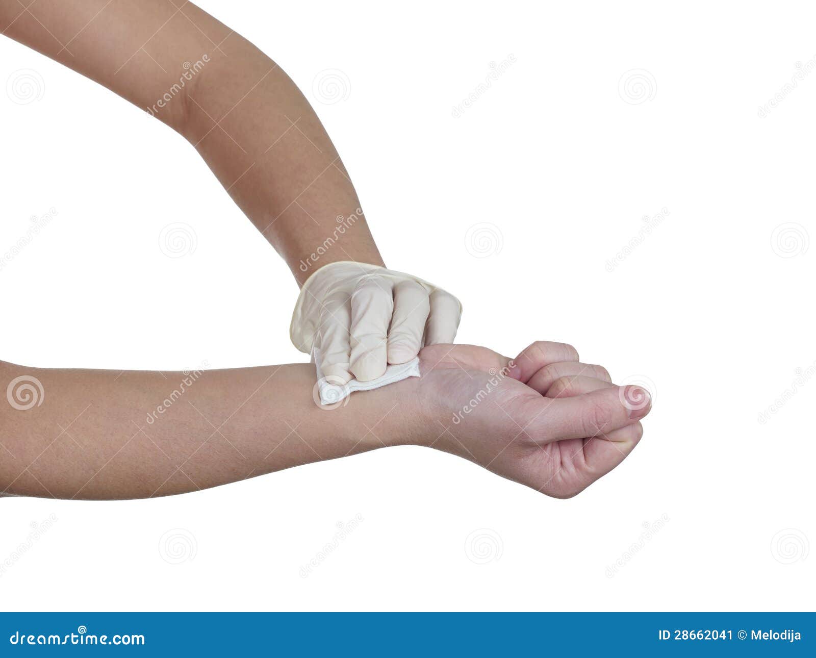 Hand Pressing Gauze on Arm after Administering an Injection. Stock ...