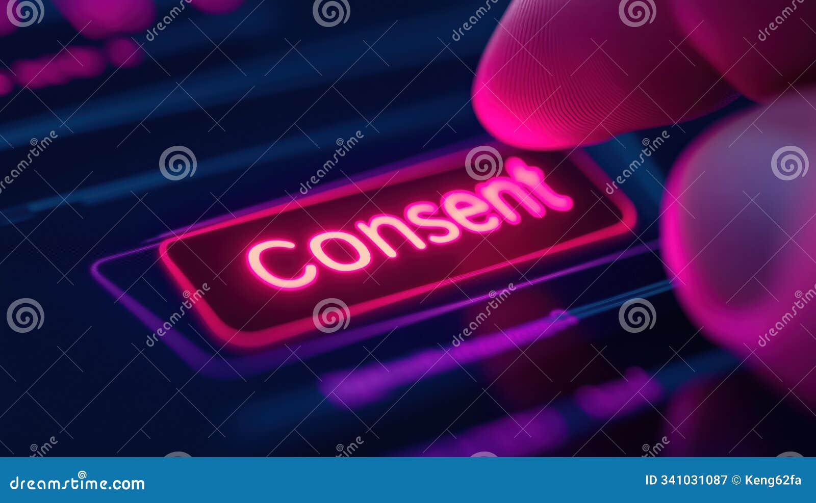 Hand Pressing Glowing Consent Button, Symbolizing Digital Agreement ...