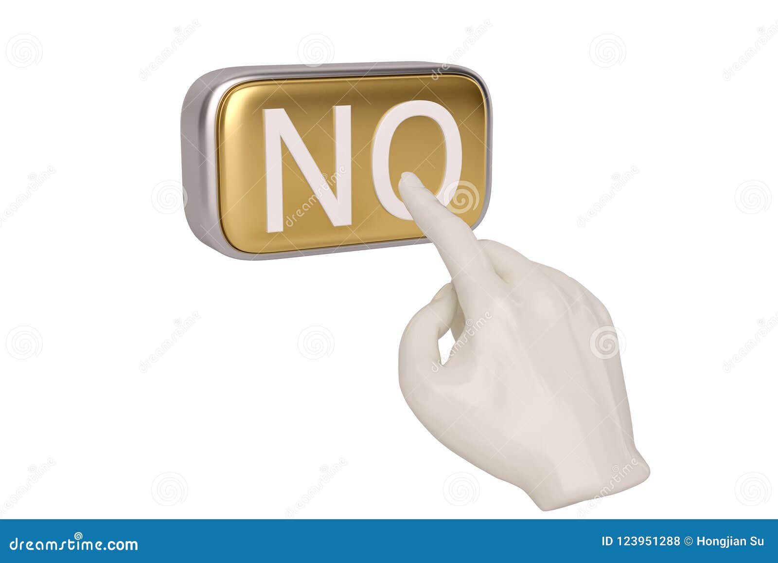 Hand Pressing Golden No Button,3D Illustration. Stock Illustration ...