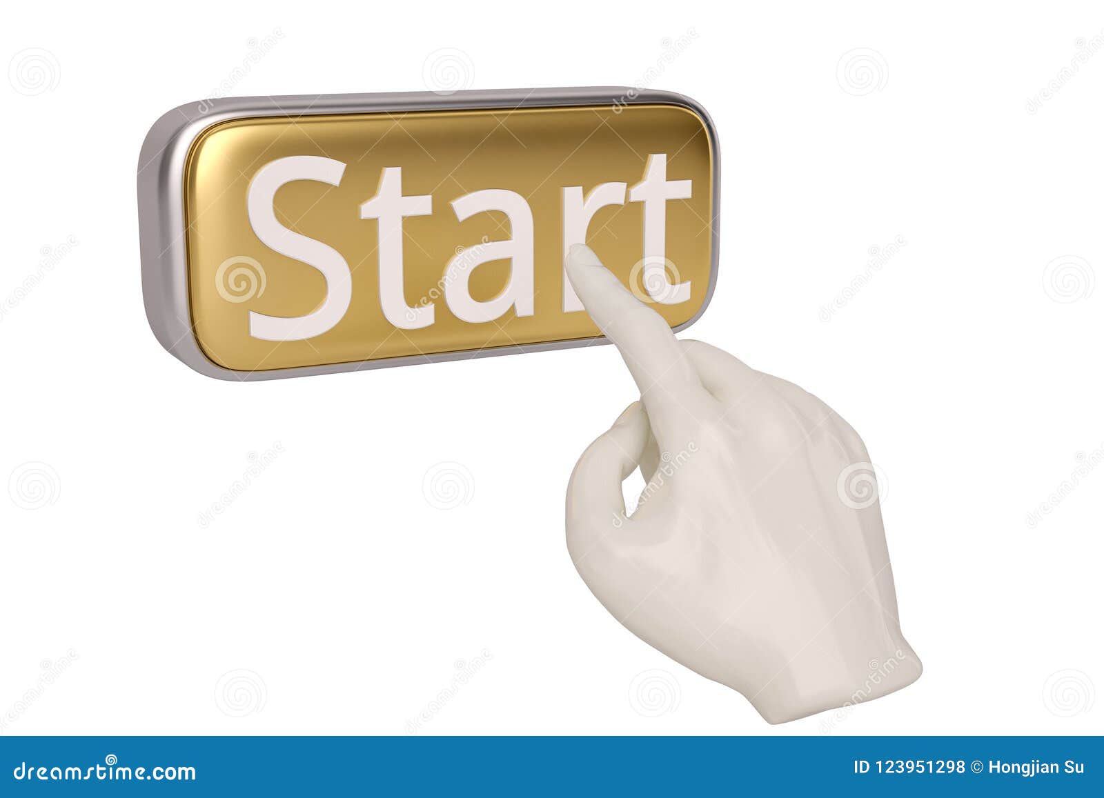Hand Pressing Golden Start Button,3D Illustration. Stock Illustration ...