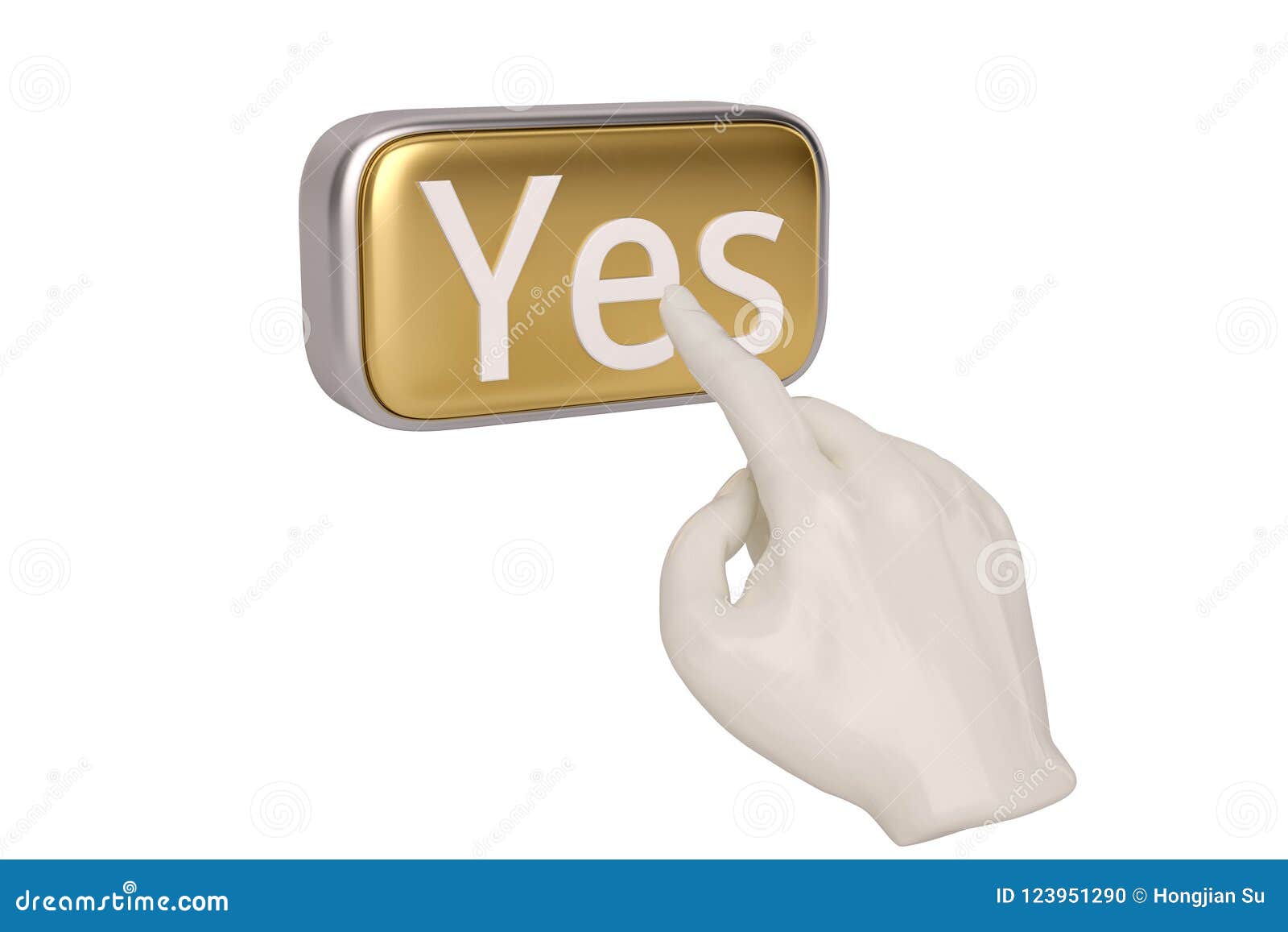 Hand Pressing Golden Yes Button,3D Illustration. Stock Illustration ...