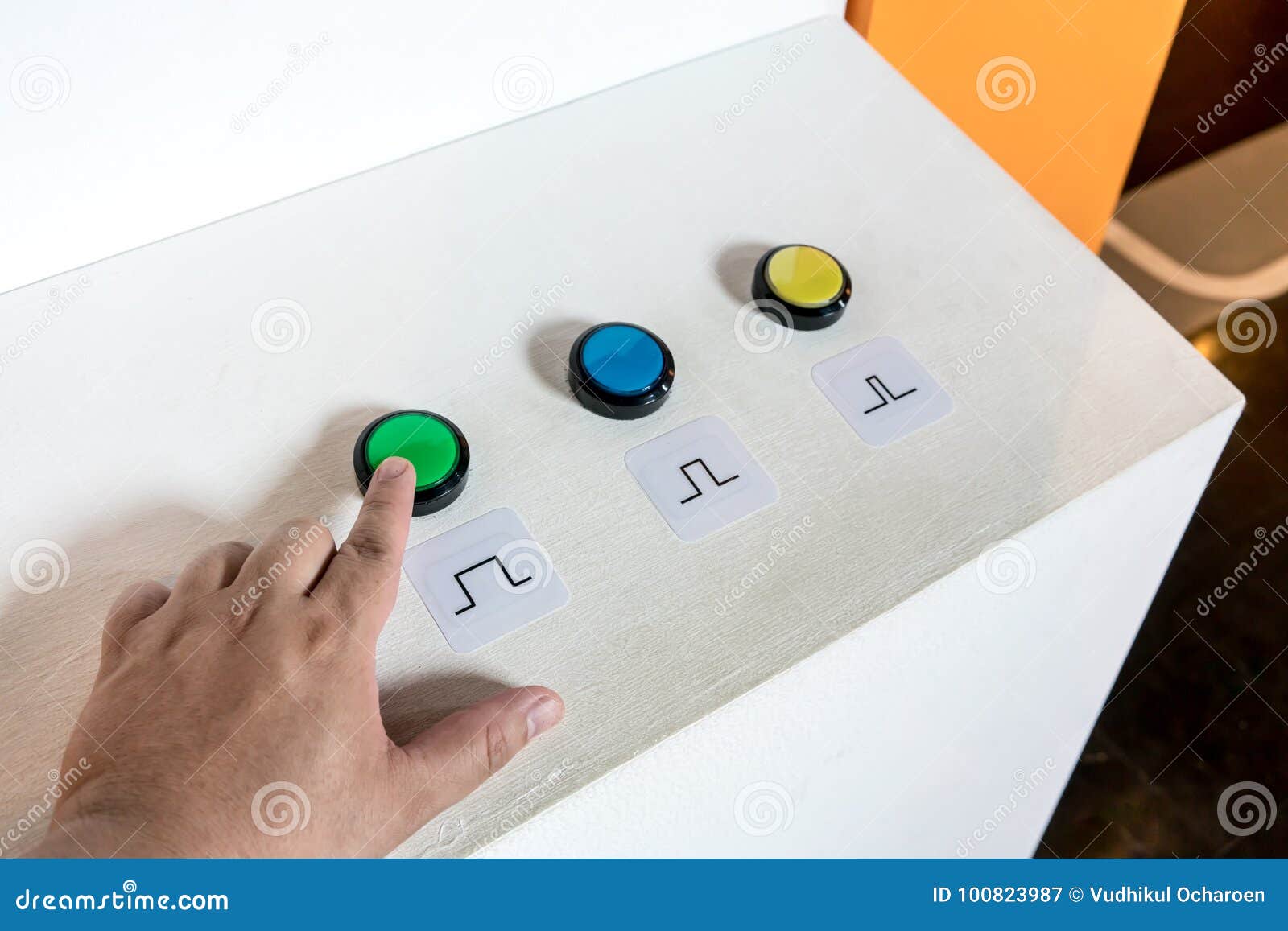 Hand Pressing Green Button Controller Stock Image - Image of concept ...
