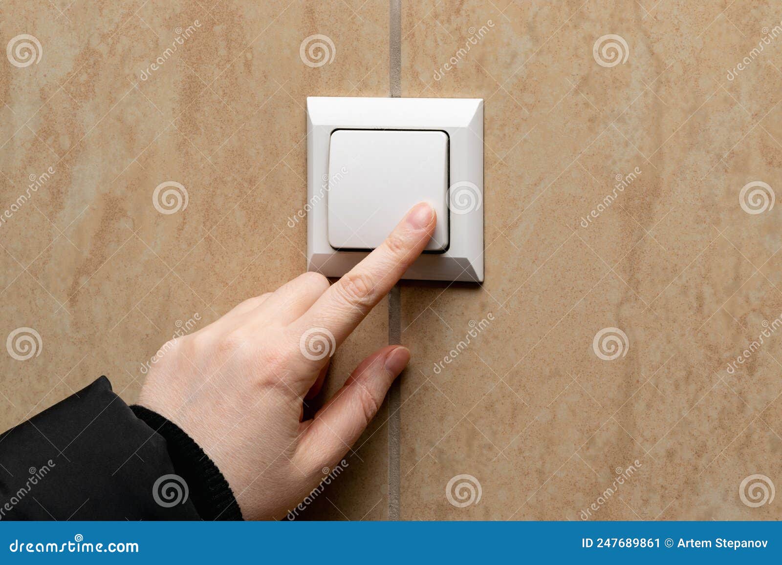Hand Pressing Light Switch stock image. Image of conservation - 247689861