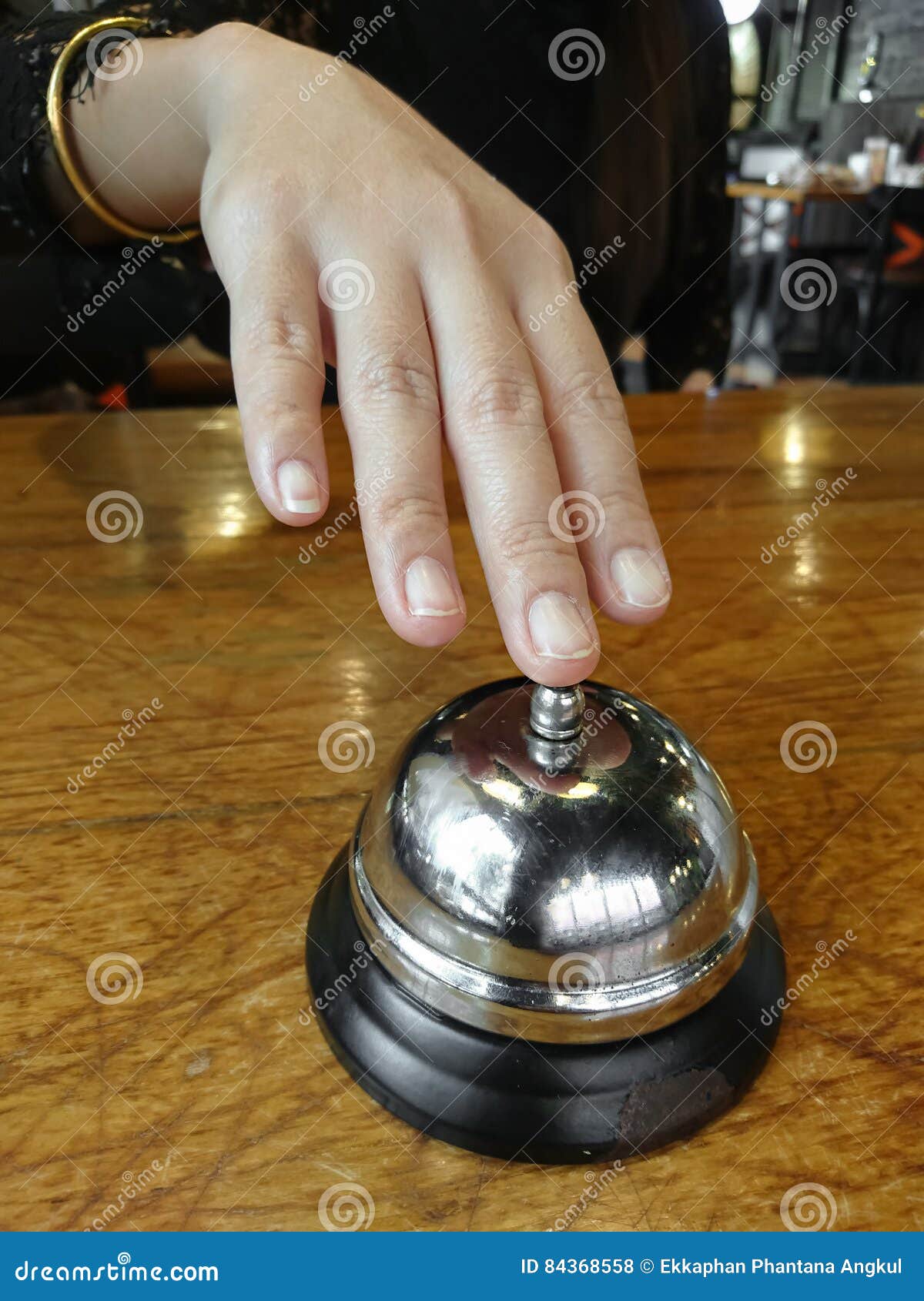 Hand Pressing an Old Service Bell Stock Photo - Image of help, bell ...
