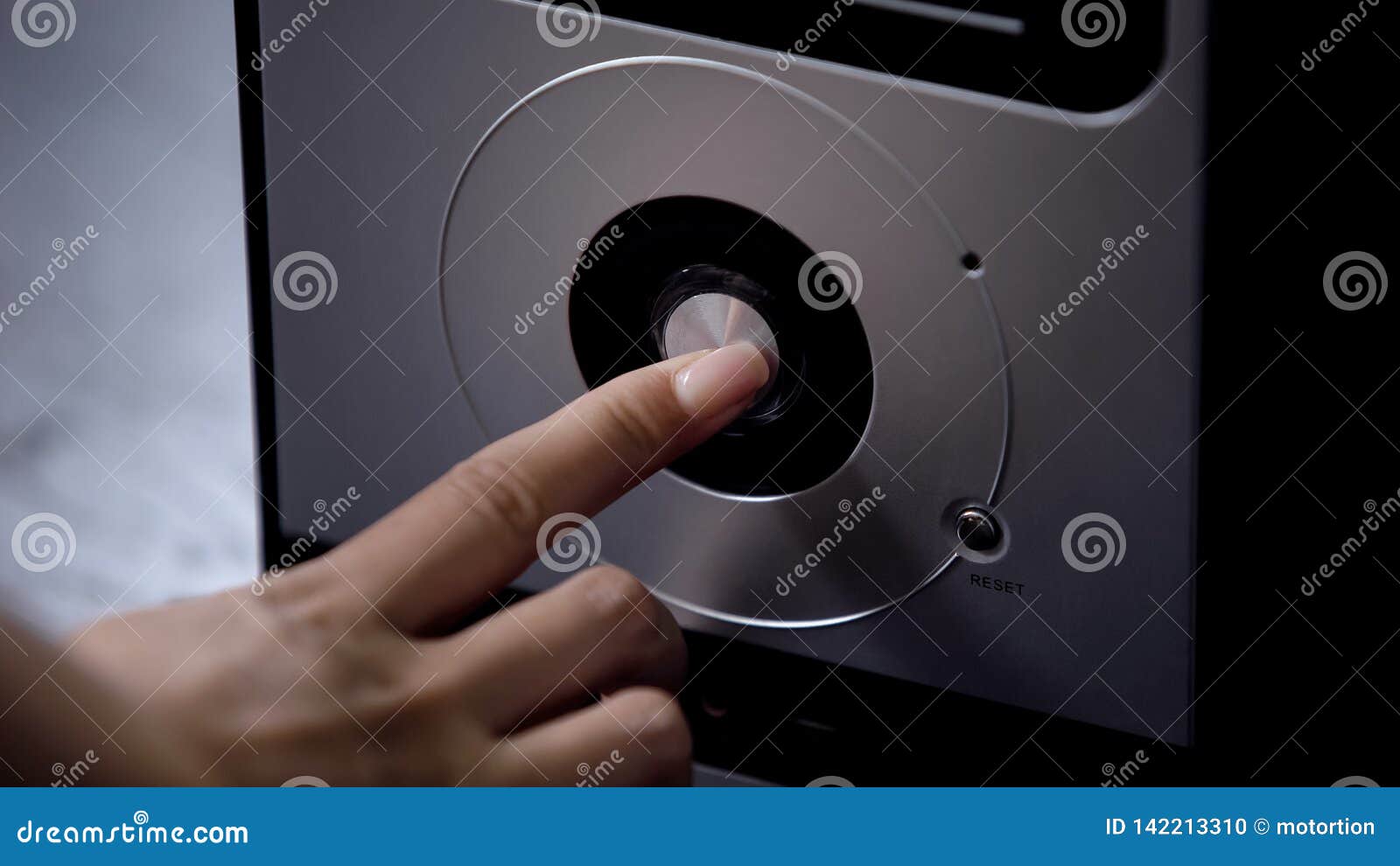 Hand Pressing Power Button System Block, Modern Personal Computer ...