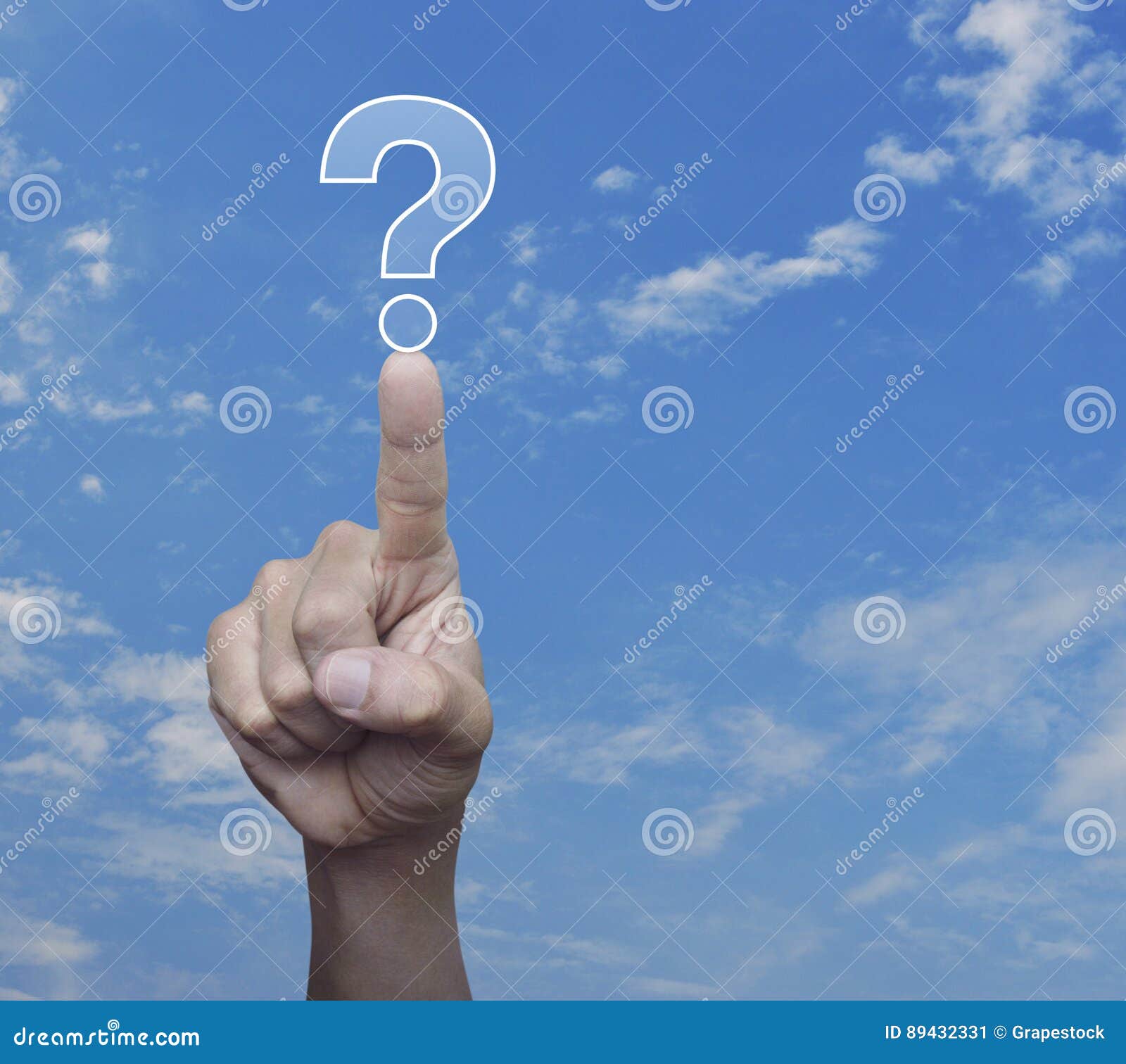 Hand Pressing Question Mark Sign Icon Over Sky Stock Image - Image of ...