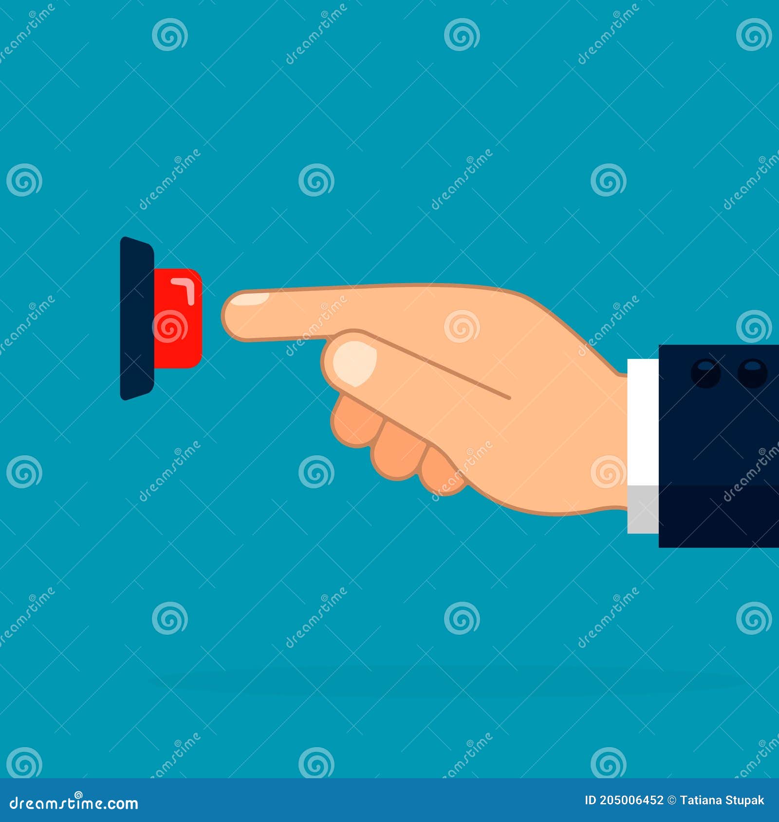 Hand Pressing Red Button, Side View. Vector Flat Style Illustration ...