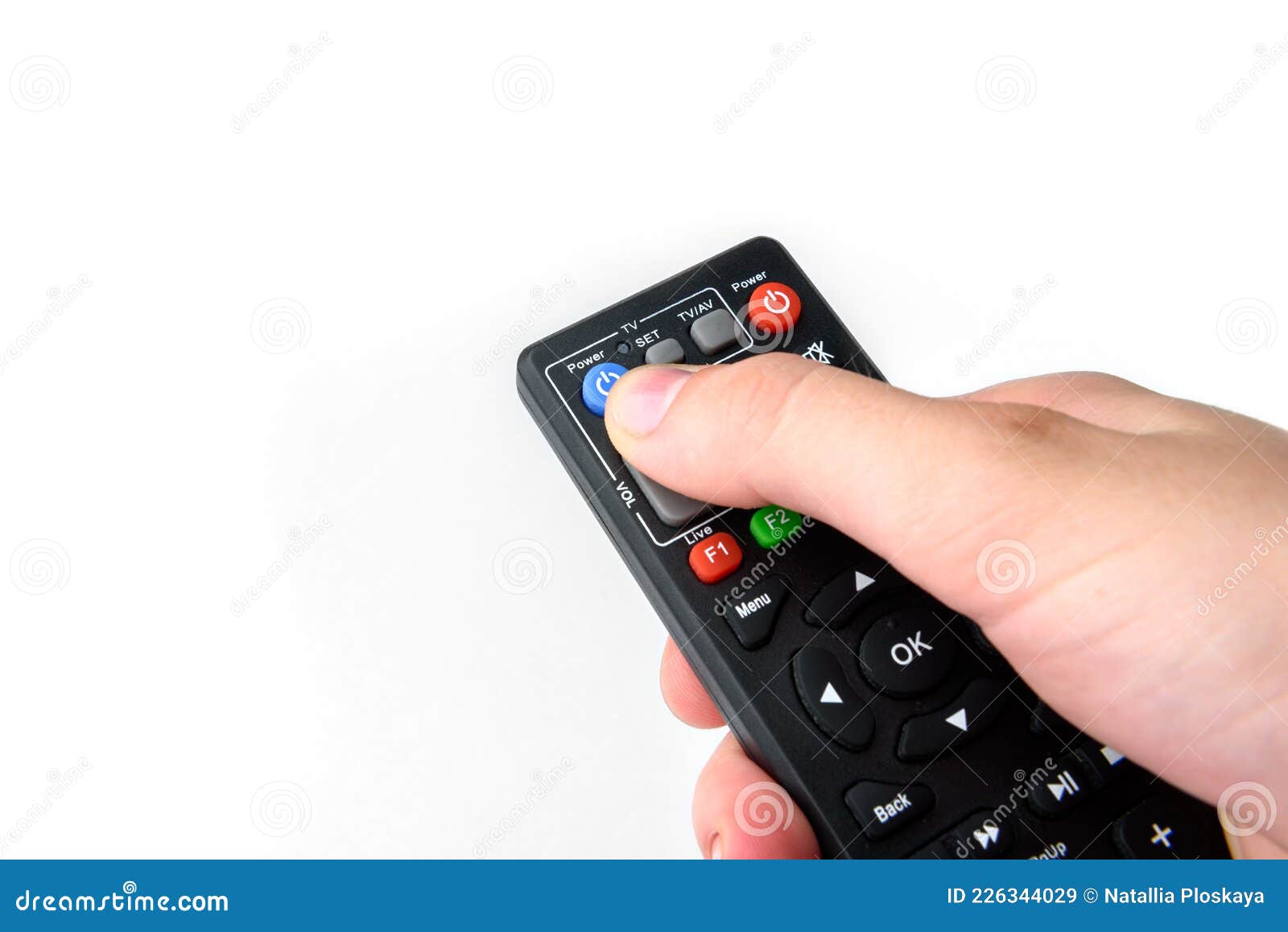 Hand Pressing Remote Control Isolated on White Background. Stock Image ...