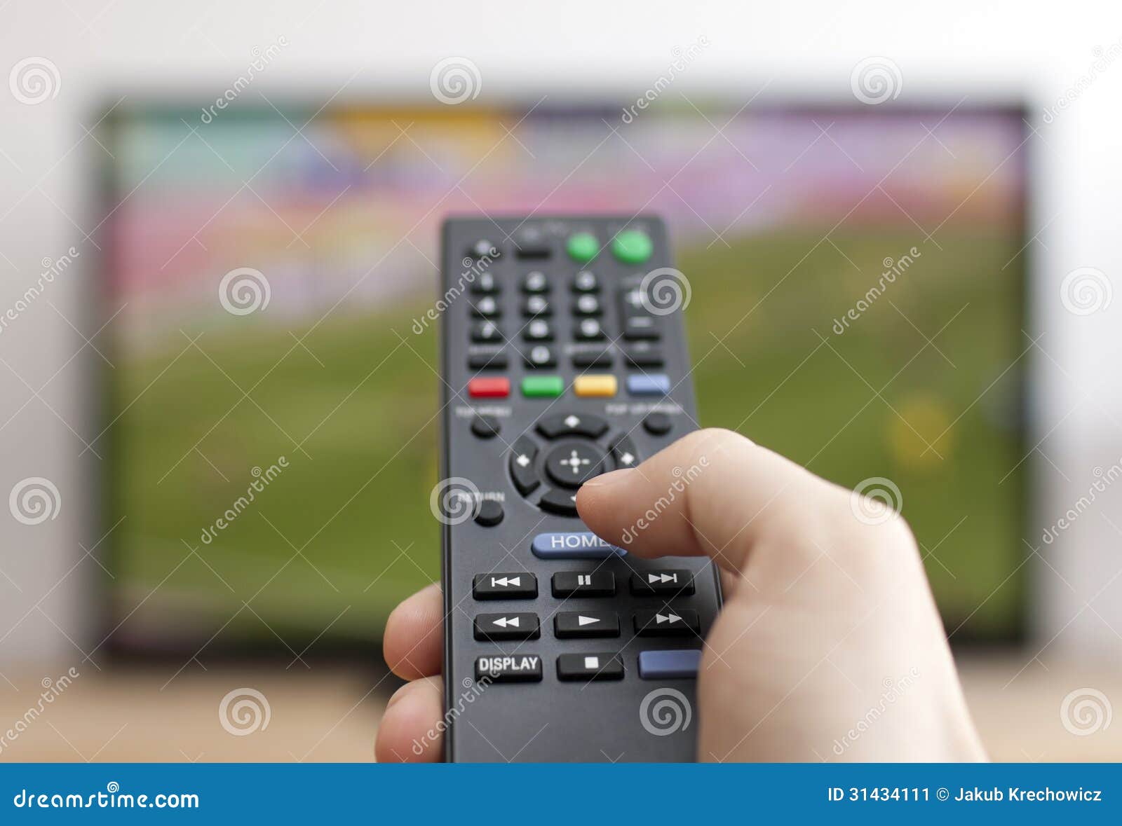 Hand Pressing Remote Control Stock Image - Image of pushing, horizontal ...
