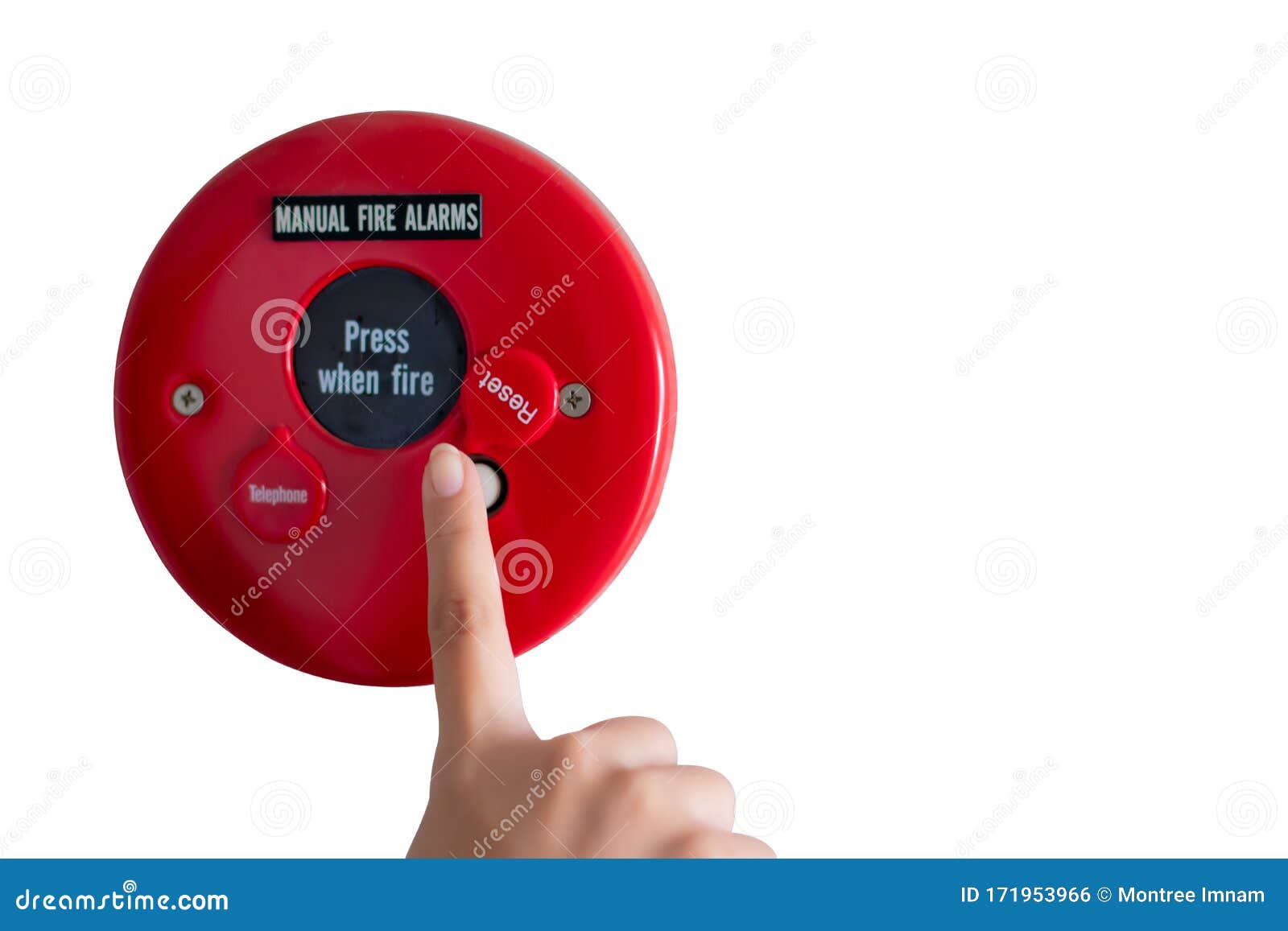 Hand Pressing Reset Button Fire Alarm Equipment on White Background ...