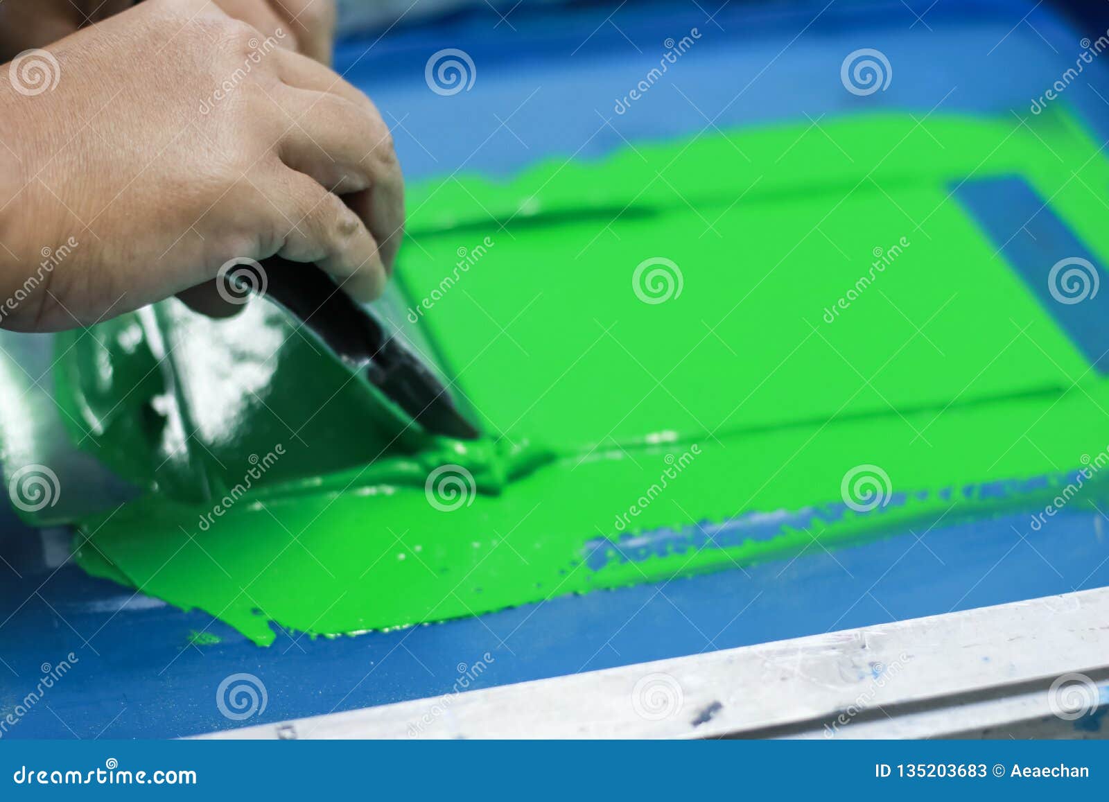 Hand Pressing Silk-screen Printing, Close Up View Stock Image - Image ...