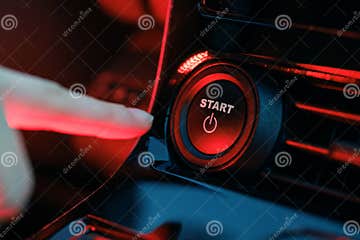 Hand Pressing Start Button on Car Panel, Action Activation Concept ...