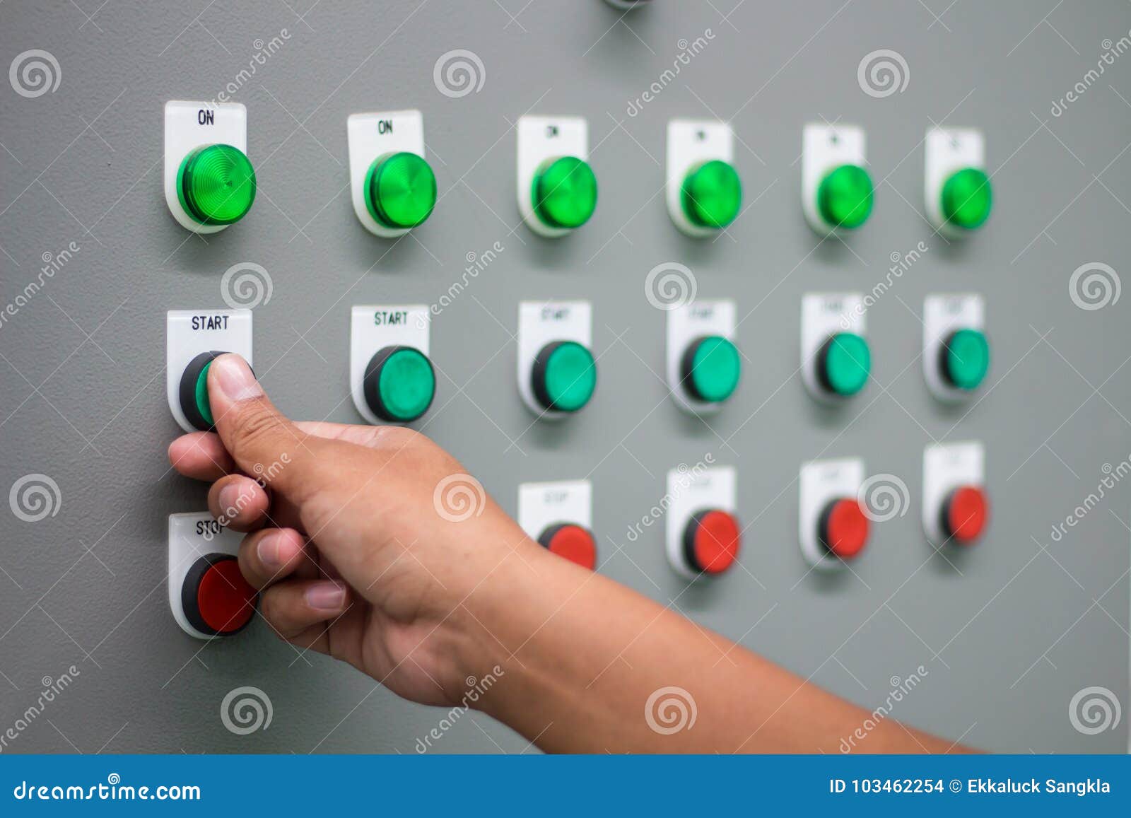 The Hand Pressing `start` Switch on Control Board. Stock Photo - Image ...