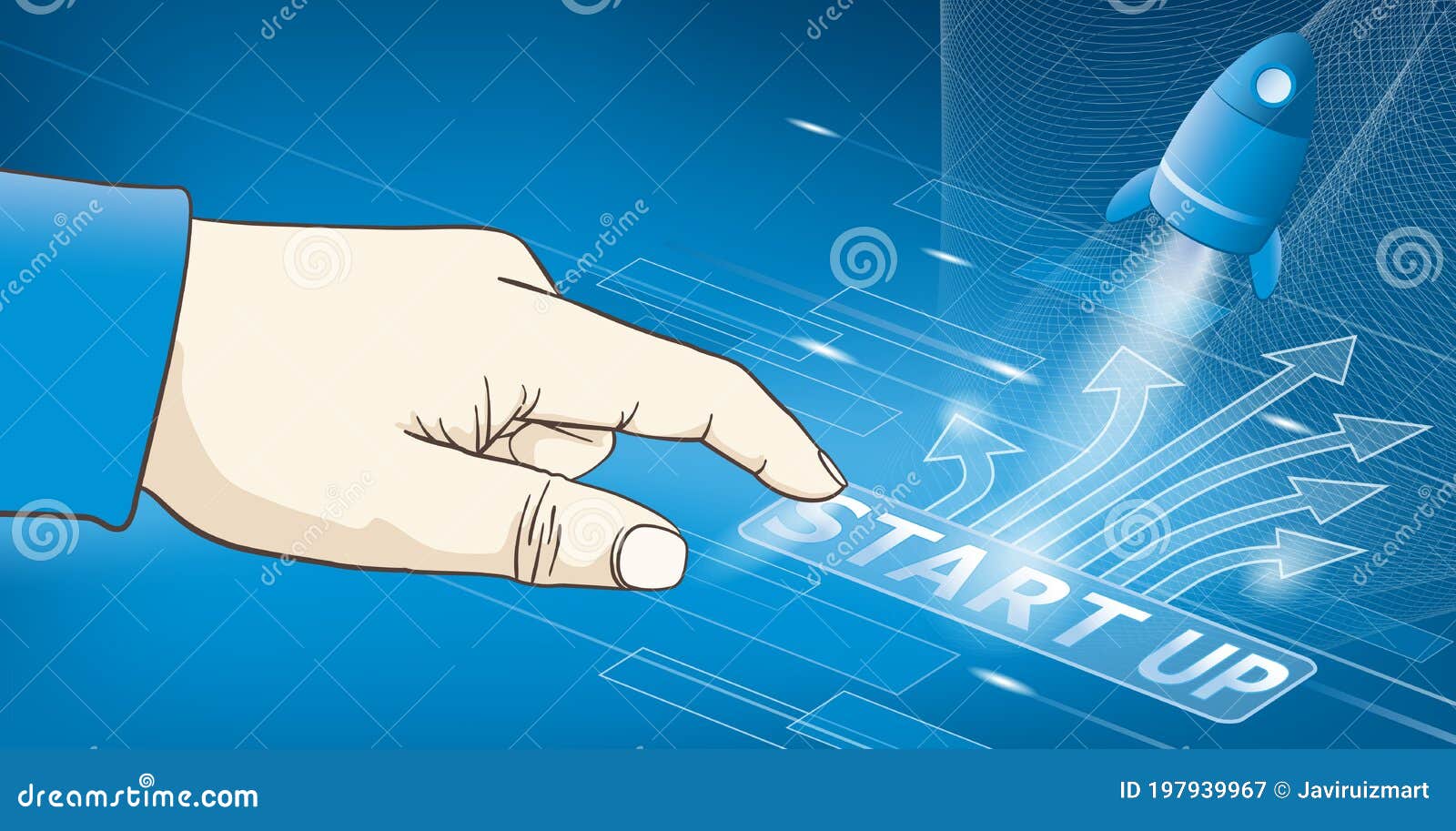 Hand Pressing the Start Up Button Stock Vector - Illustration of ...