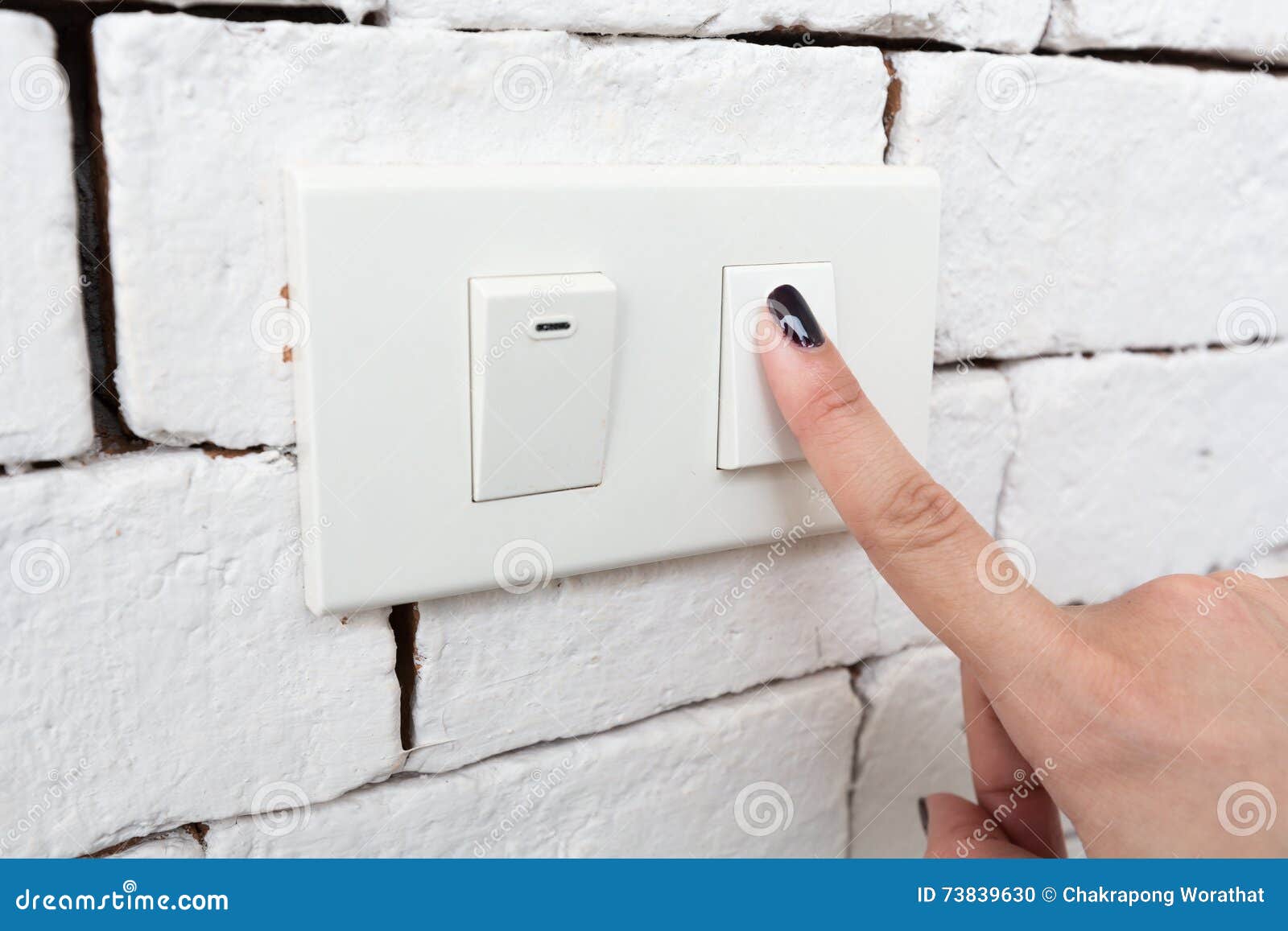 Hand Pressing Switch Off To Save Energy. Stock Photo - Image of ...