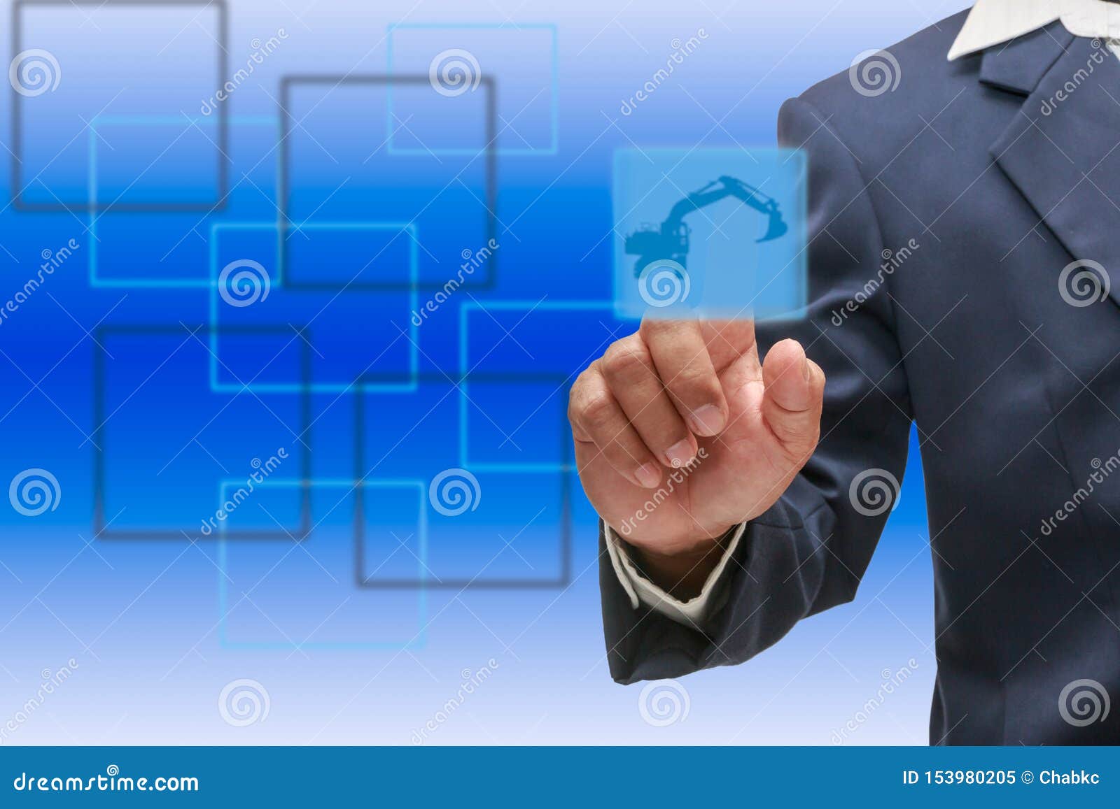 Hand Pressing Touch Screen on New Technology Industry Machinery Stock ...