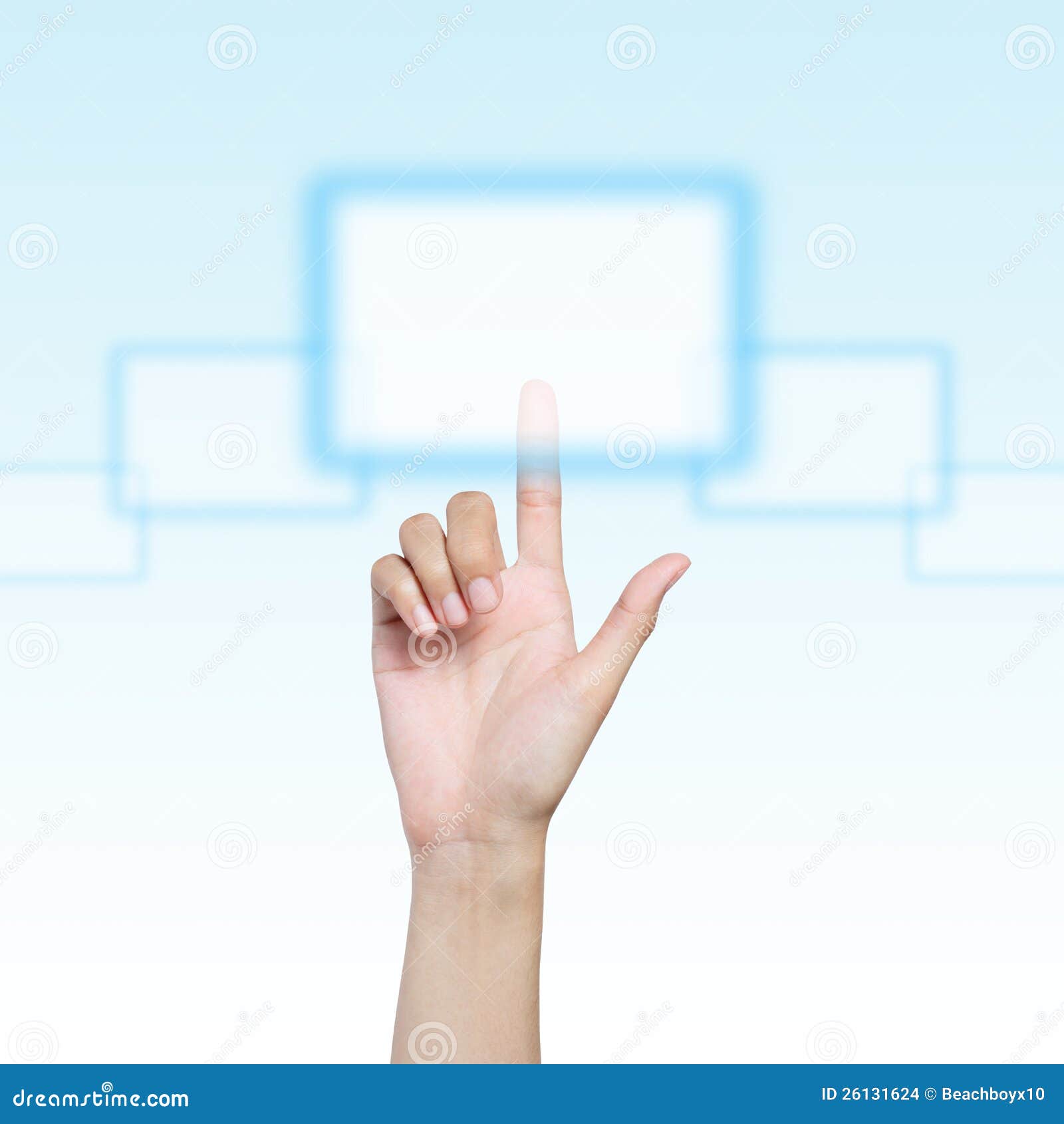 Hand Pressing Virtual Button Stock Photo - Image of hand, computer ...