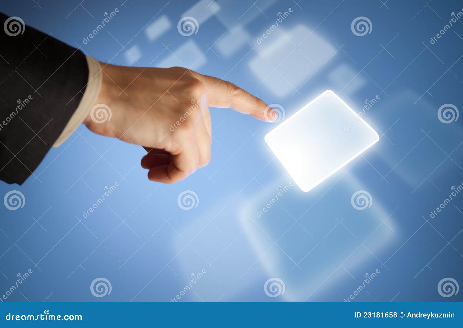 Hand Pressing Virtual Button on Touchscreen Stock Photo - Image of ...