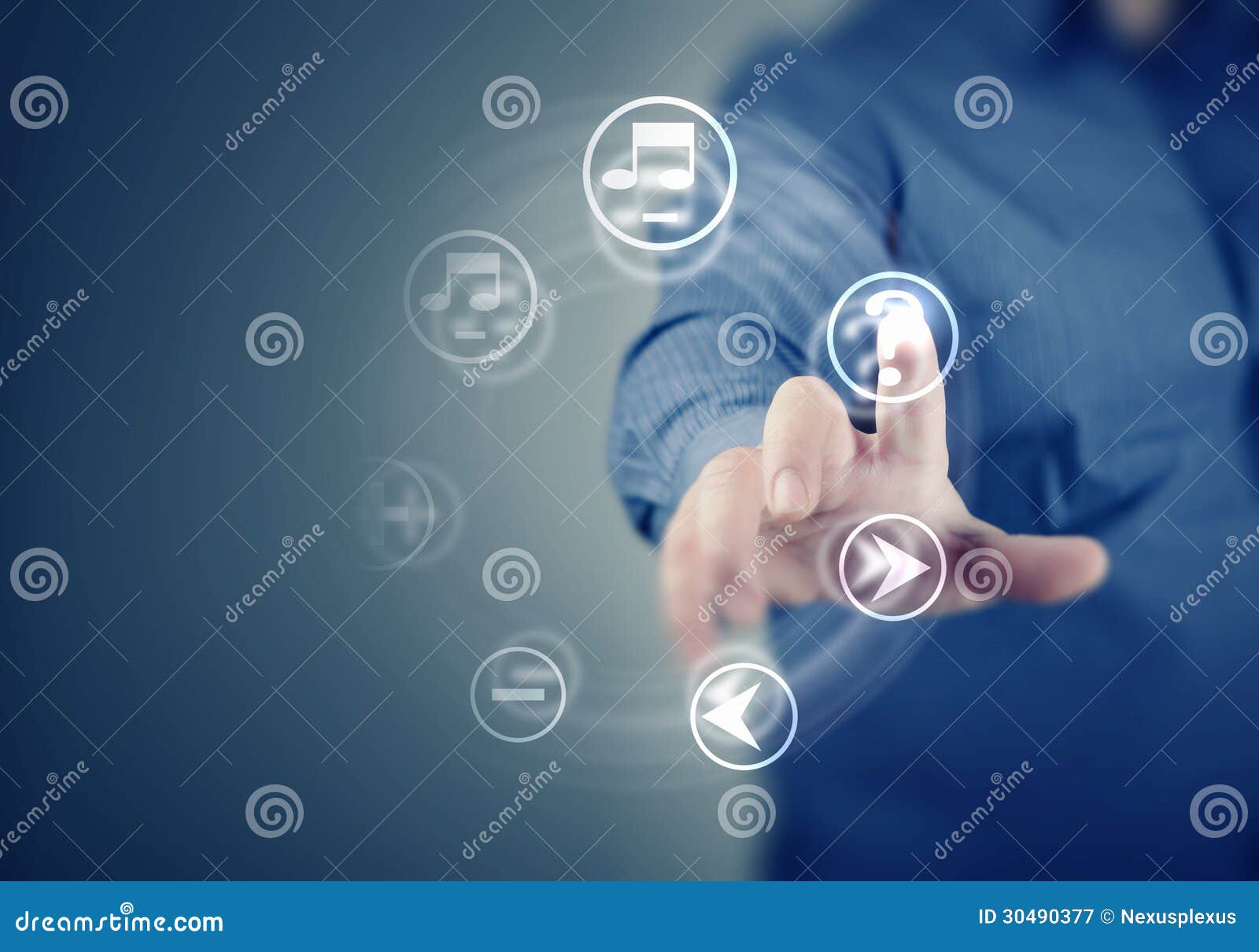 Hand Pressing Virtual Buttons Stock Image - Image of hand, finger: 30490377