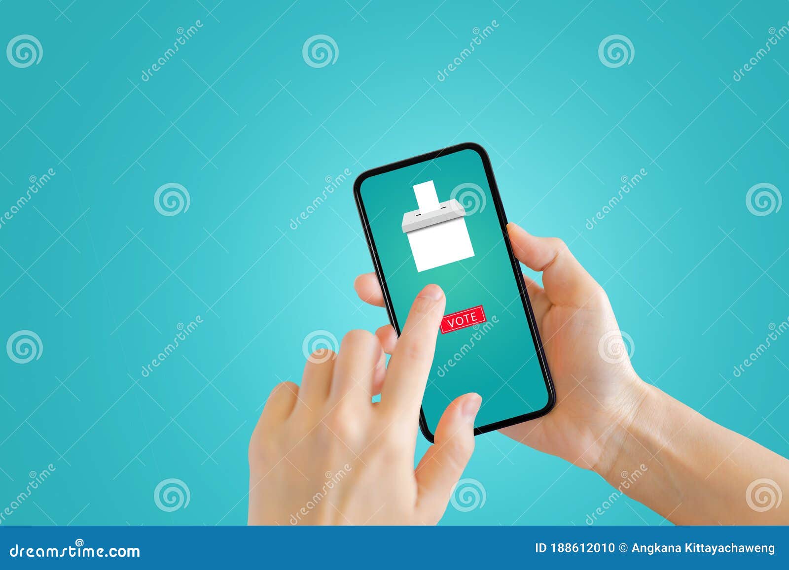 Hand Pressing Vote Button for Voting Ballot on Smartphone Screen. Stock ...