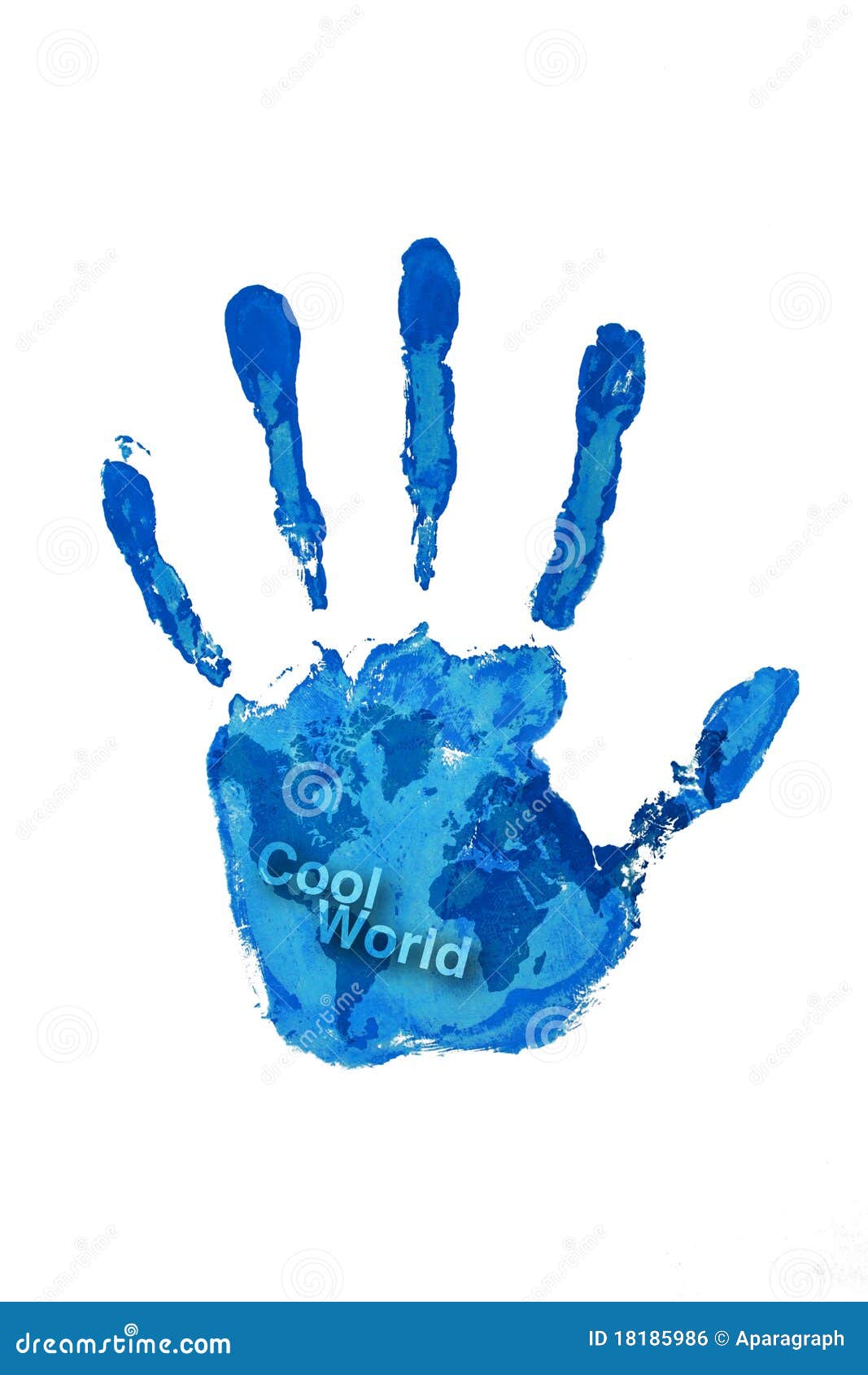 Hand Print Blue Color on World Map Stock Illustration - Illustration of ...