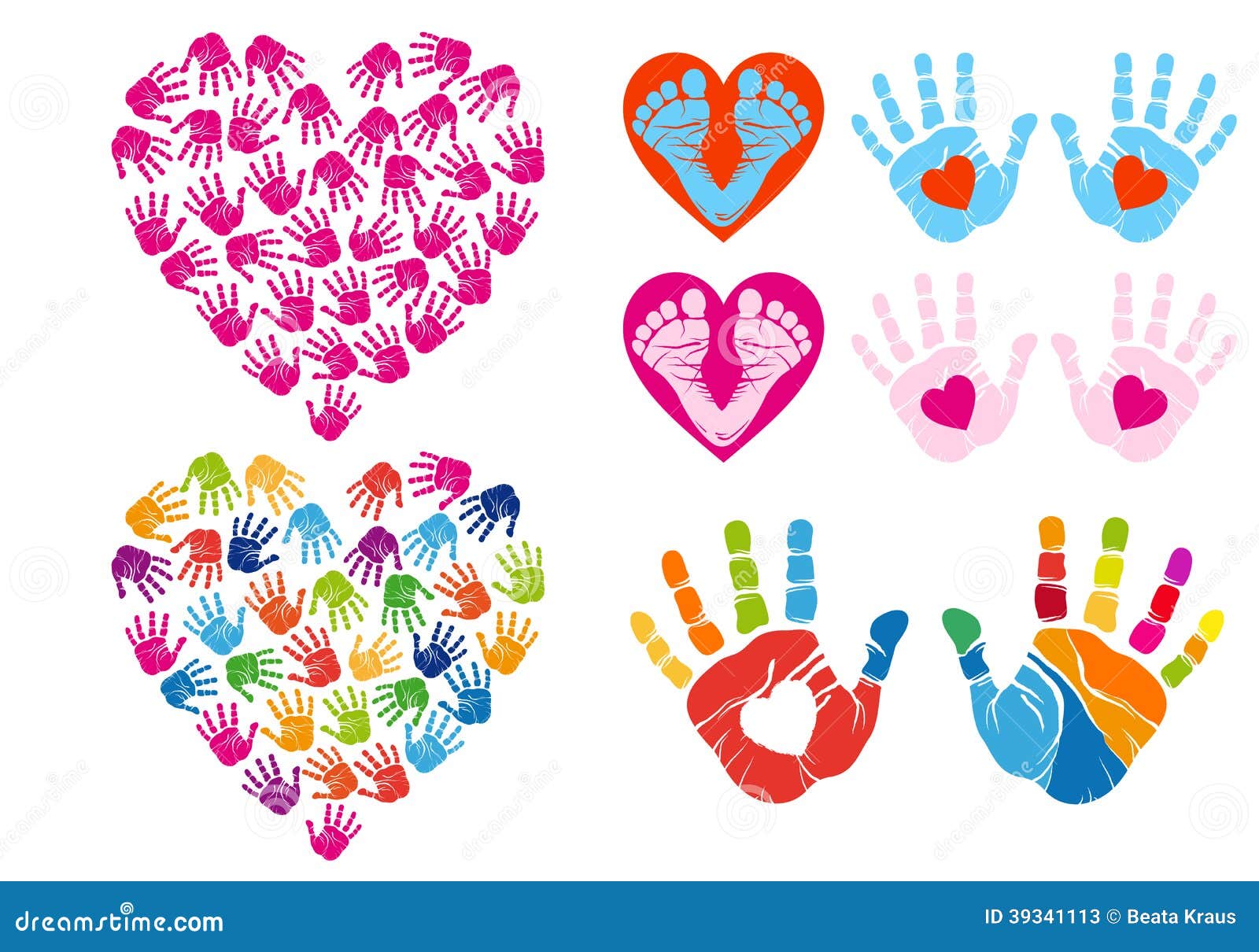 Hand Print Hearts, Vector Set Stock Vector - Illustration of child ...
