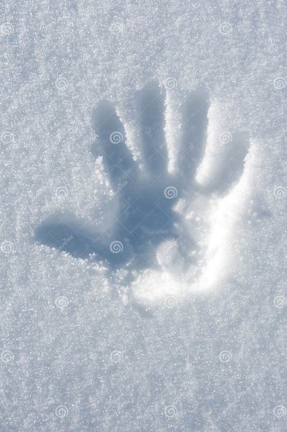 Hand print in snow stock image. Image of hand, fingerprint - 17636793