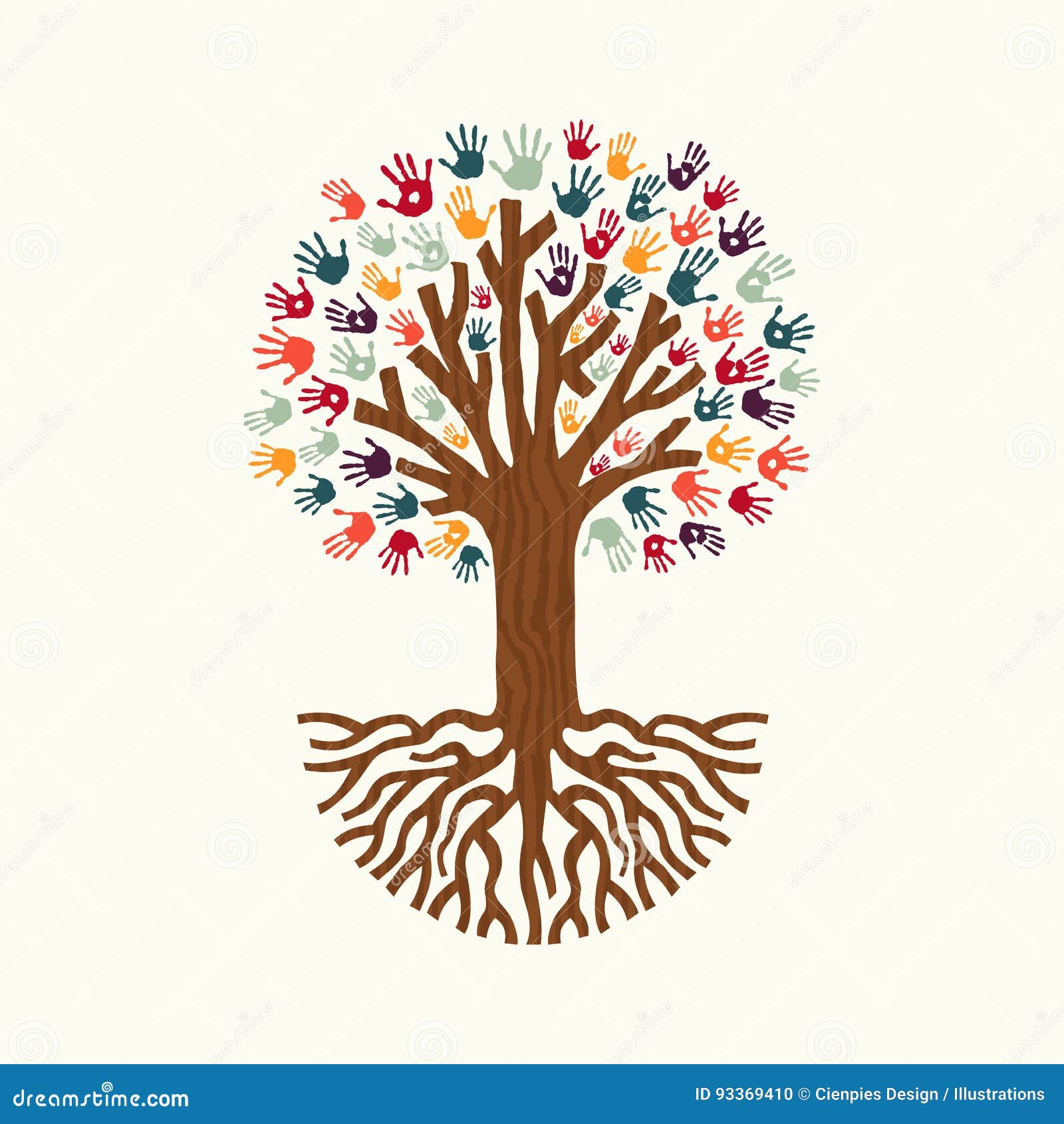Hand Print Tree Illustration for Community Help Stock Vector ...