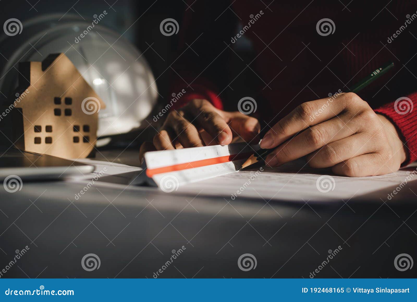 Hand Professional Architect, Engineer or Interior Designer Drawing with ...