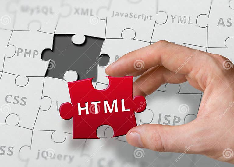 Hand of Programmer Holds Puzzle with HTML Programming Language Stock ...