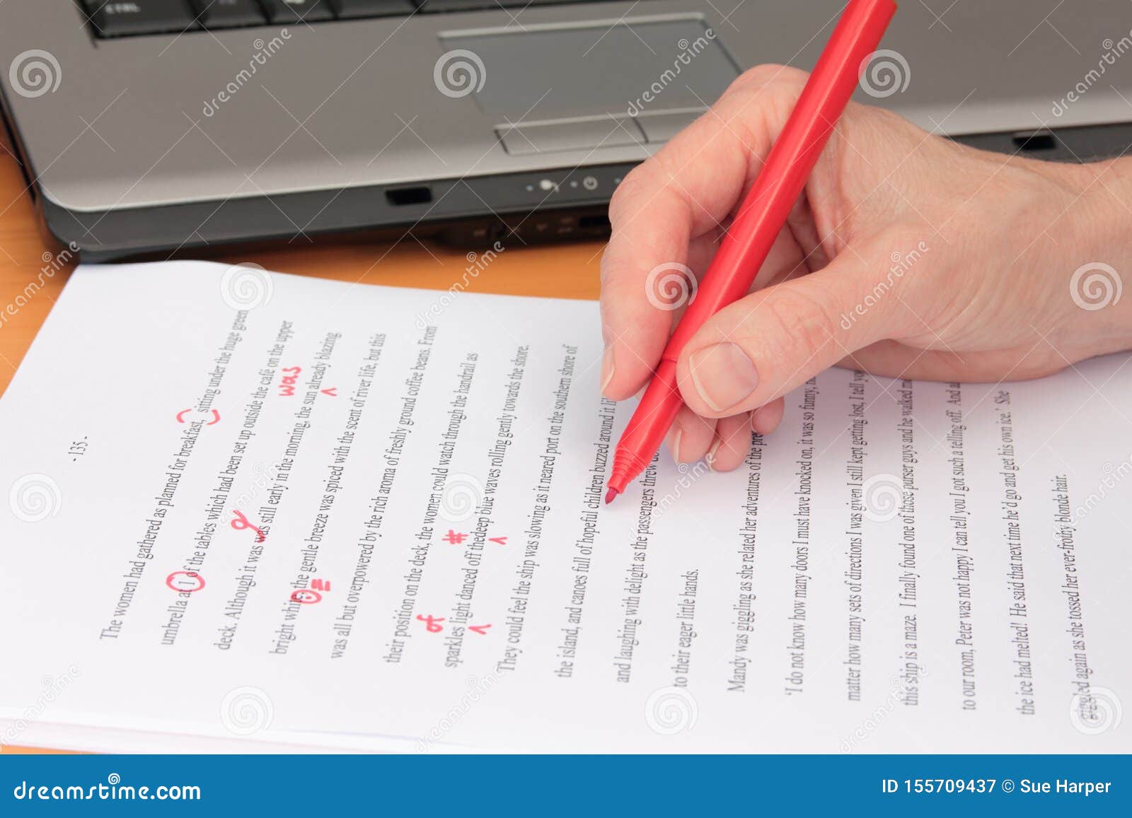 Red Pen Proofreading A Manuscript By Laptop Royalty-Free Stock ...