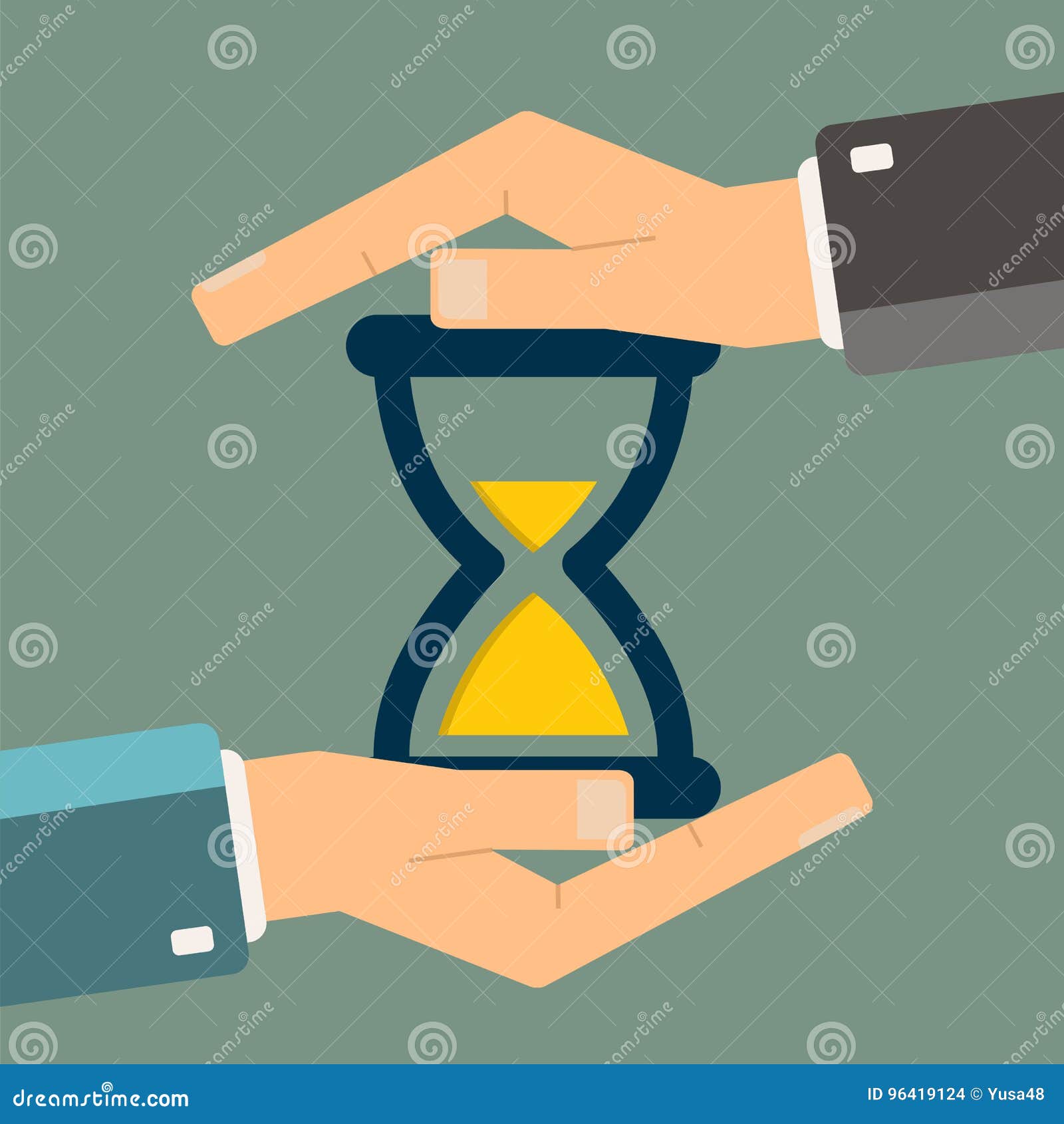 Hand Protect Hourglass. Time Management. Controlling Time Stock Vector ...