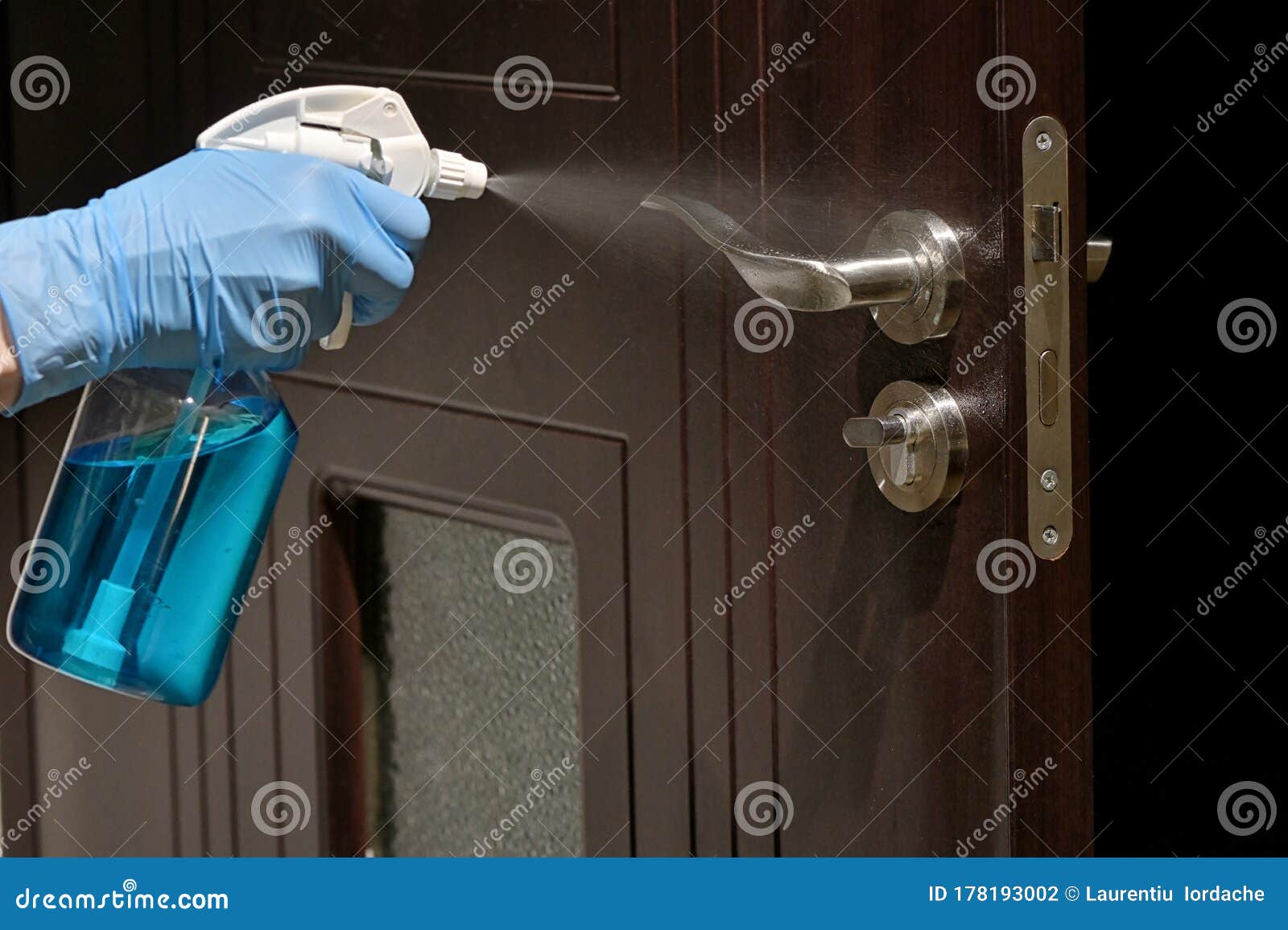 Hand in Protective Glove Cleaning Door Handle Stock Photo - Image of ...