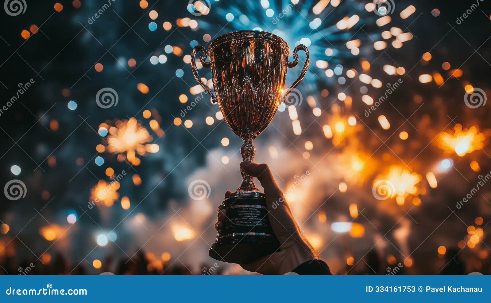 A Hand Proudly Holds a Trophy High Amidst a Backdrop of Vibrant ...