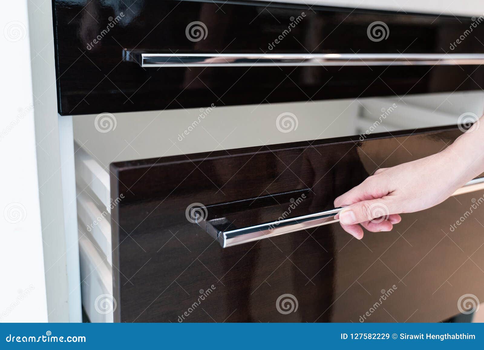 Hand Pull Open Drawer Wooden Stock Image - Image of closeup, modern ...