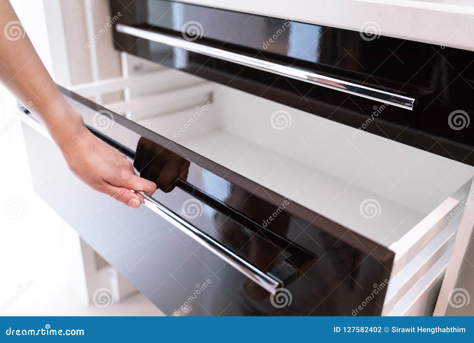 Hand Pull Open Drawer Wooden Stock Photo - Image of equipment, modern ...