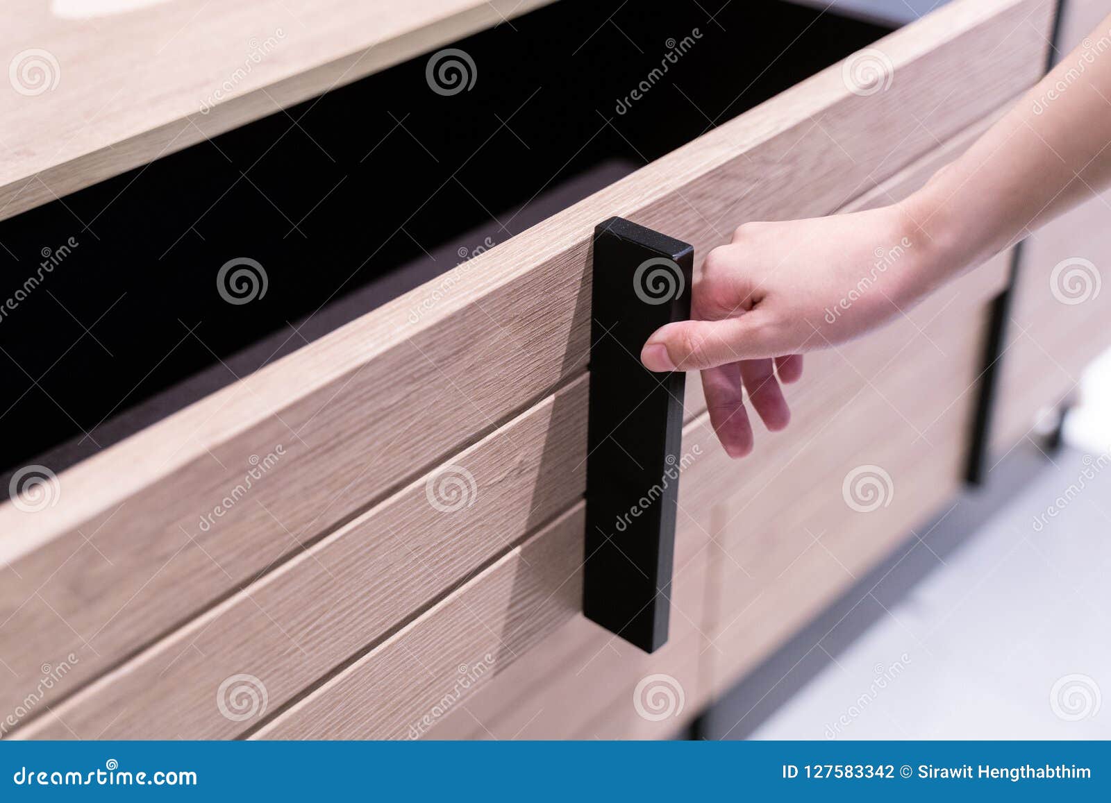 Hand Pull Open Drawer Wooden Stock Photo - Image of closet, empty ...