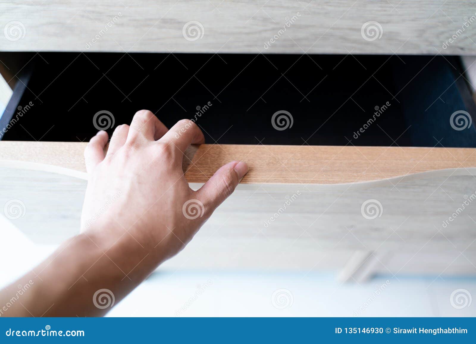 Hand Pull Open Drawer Wooden Stock Photo - Image of brown, cabinet ...
