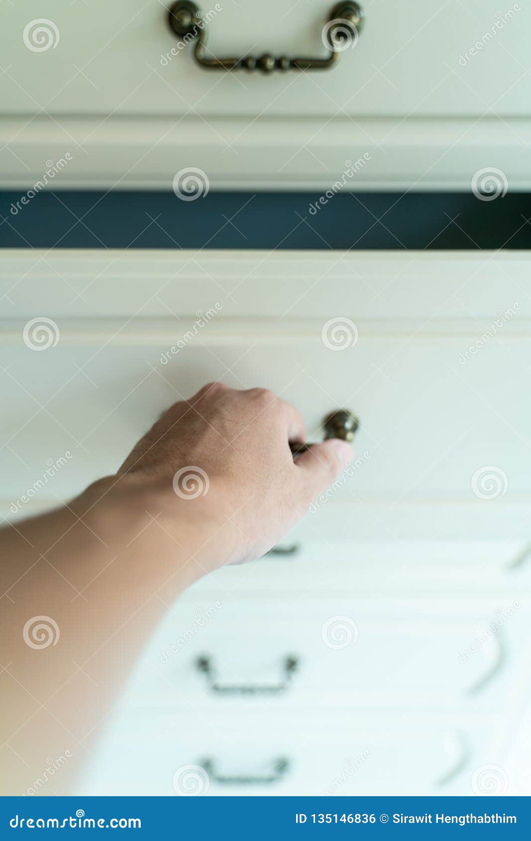 Hand Pull Open White Wooden Drawer Stock Photo - Image of office, open ...