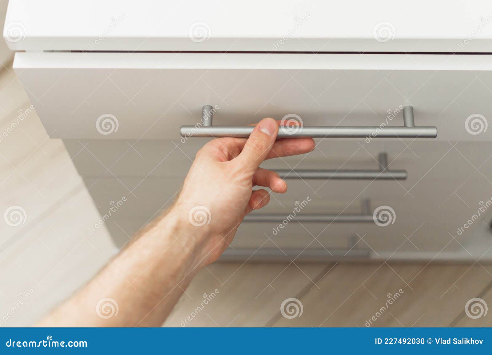 Hand Pull Open Wooden Drawer Stock Photo - Image of brown, laminate ...