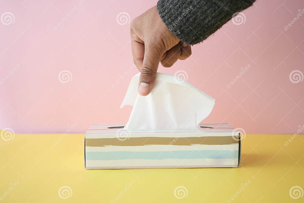 Hand Pull Out a Piece of Tissue from Tissue Paper Box Stock Image ...