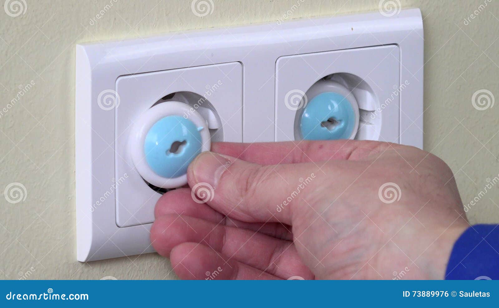 Hand Pull Out Plug Wire from Outlet and Insert Child Safety Plug Stock ...