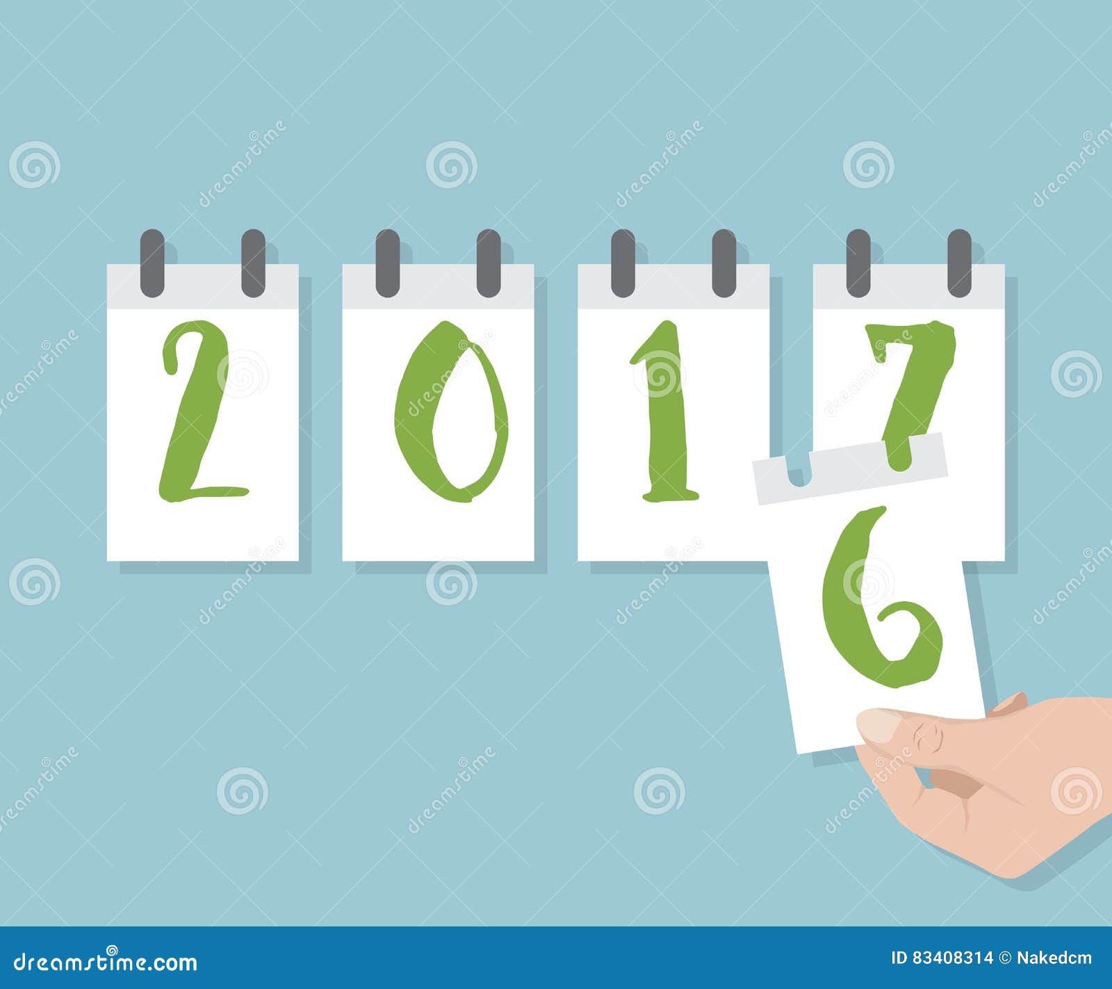 Hand Pull Paper Calendar for Change 2016 To 2017 Stock Vector ...