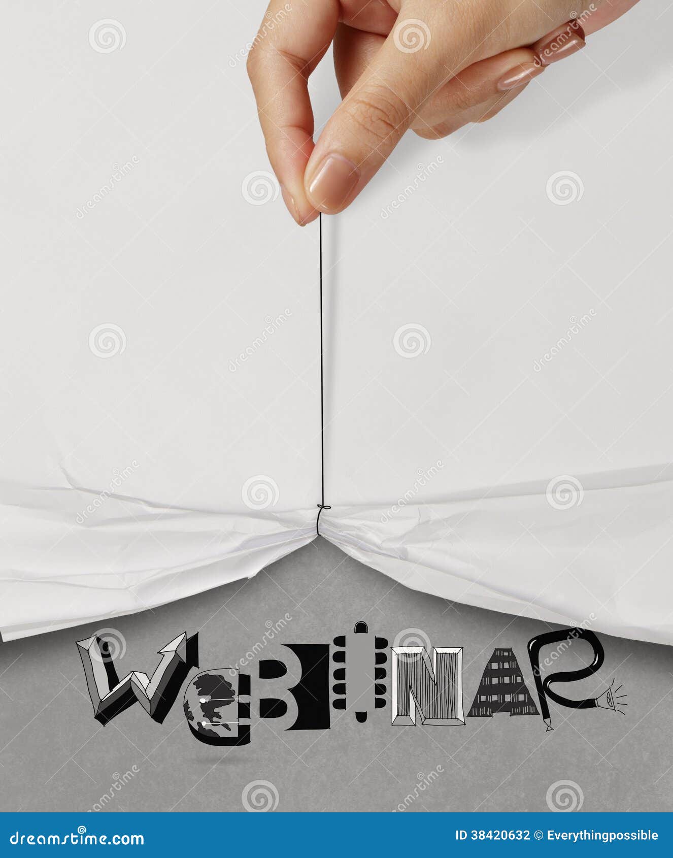 Hand Pull Rope Open Wrinkled Paper Show Webinar Stock Photos - Free ...