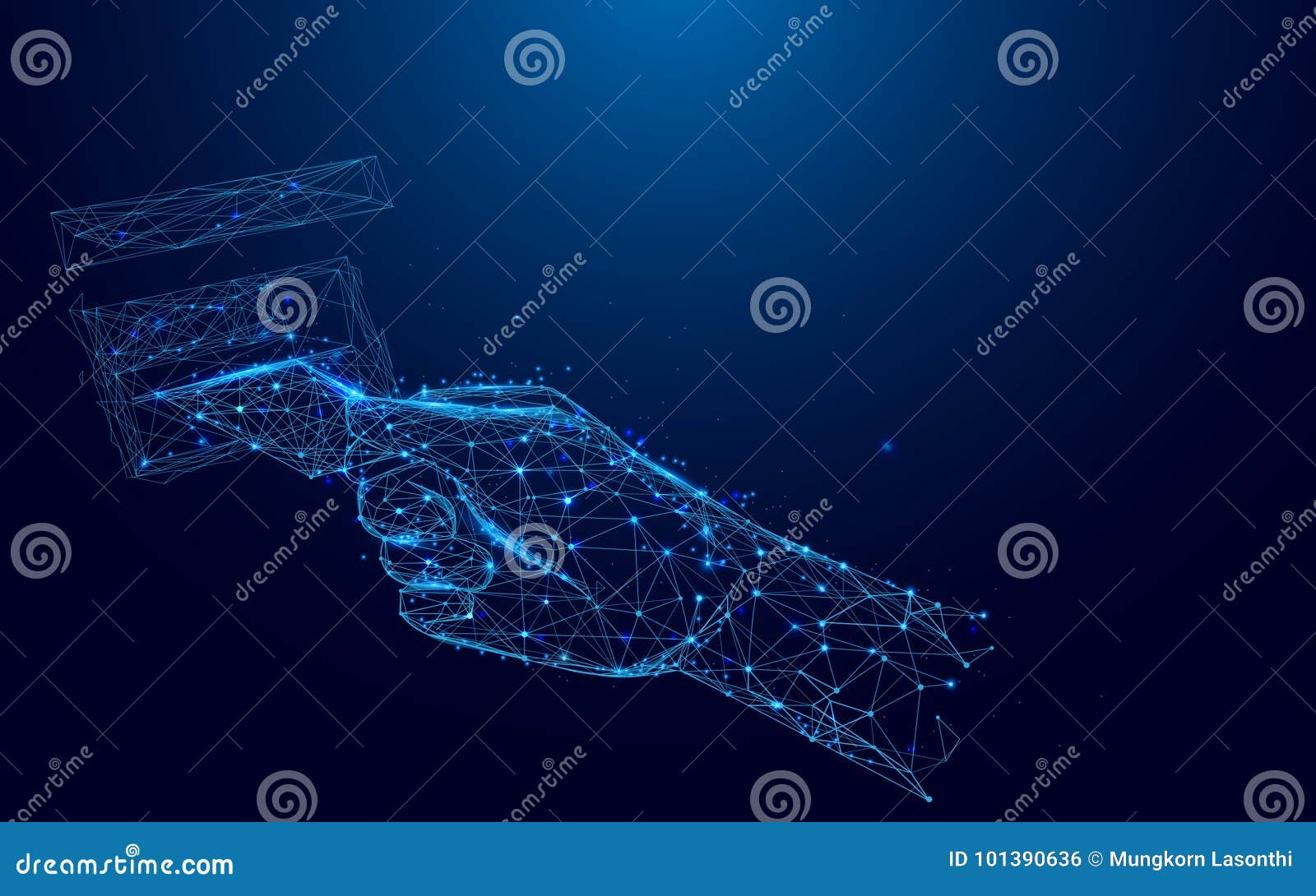 Hand Pulling In Debit Card At ATM From Lines And Triangles, Point ...