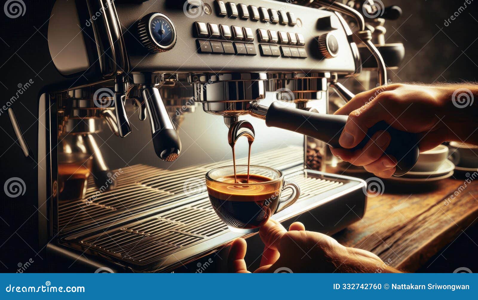 A Hand Pulling a Lever on an Espresso Machine Stock Illustration ...
