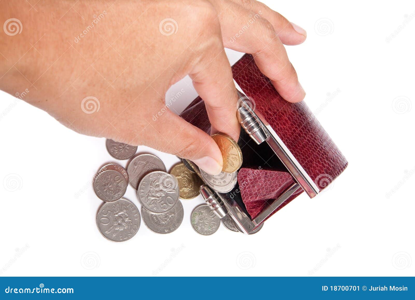 Hand Pulling Out Coins from Red Purse Stock Image - Image of giving ...