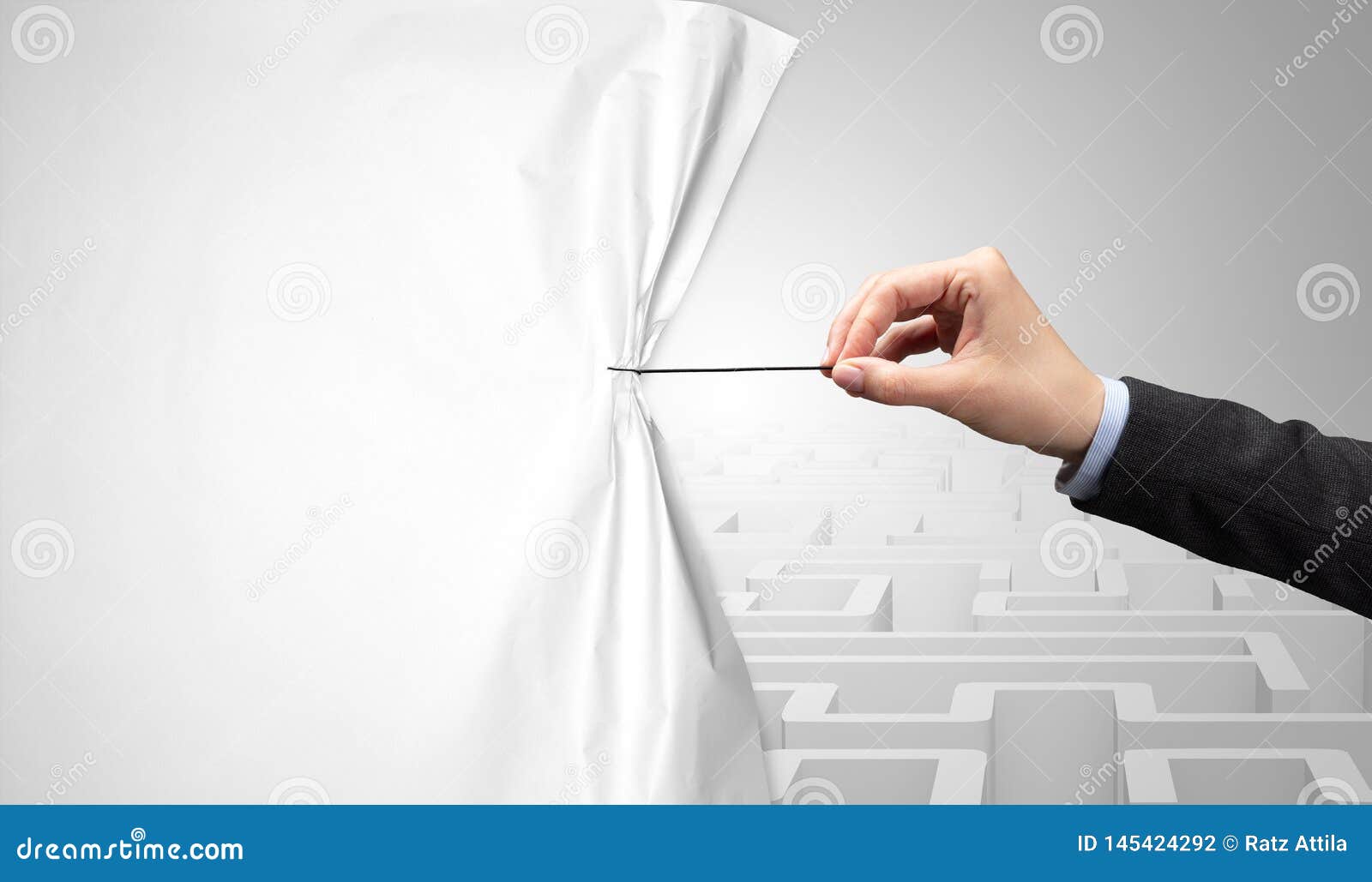 Hand pulling paper curtain stock photo. Image of hope - 145424292