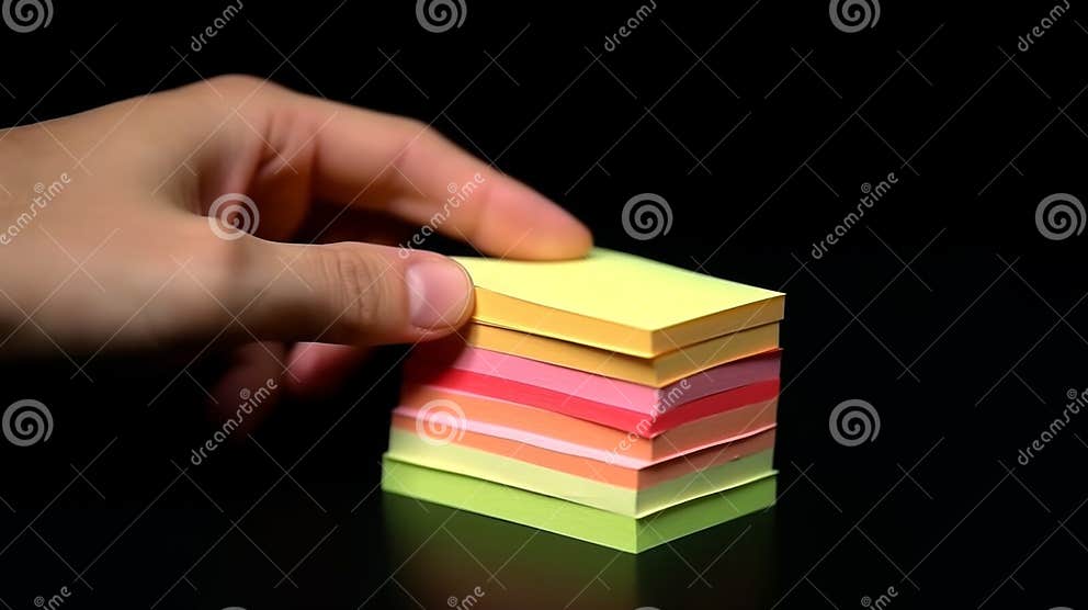 Hand Pulling Sticky Note from a Stack Stock Illustration - Illustration ...